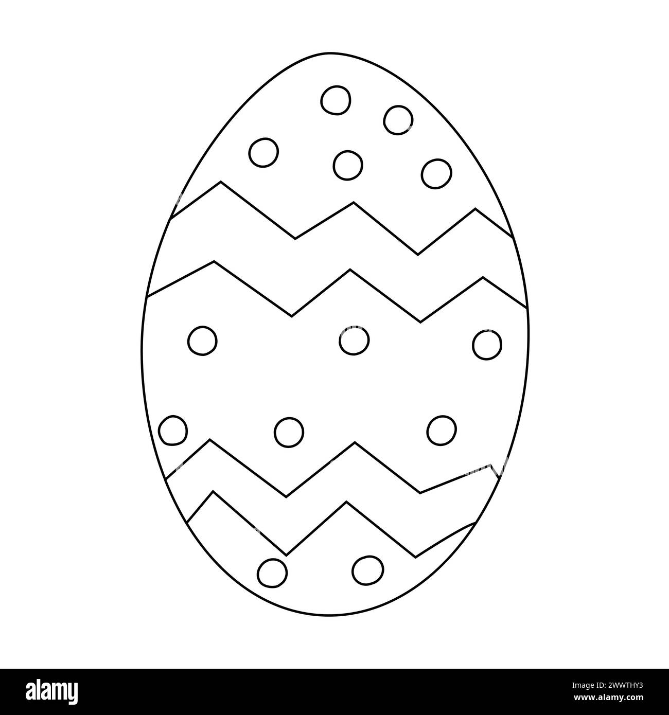 Easter egg with zig zag and dots, doodle style flat vector outline ...