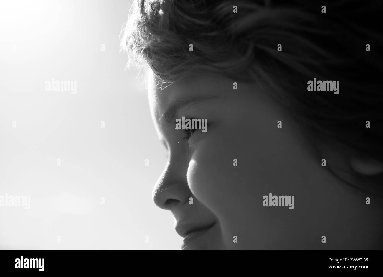 Funny child face close up. Kids head profile portrait Stock Photo - Alamy