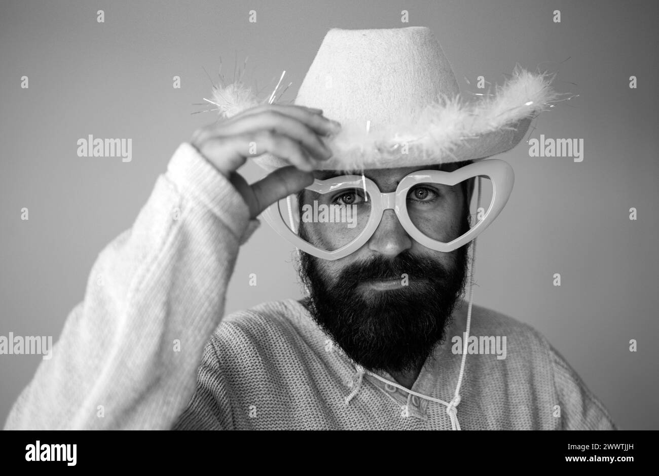 Man beard and mustache face wear funny big eyeglasses. Funny man face ...
