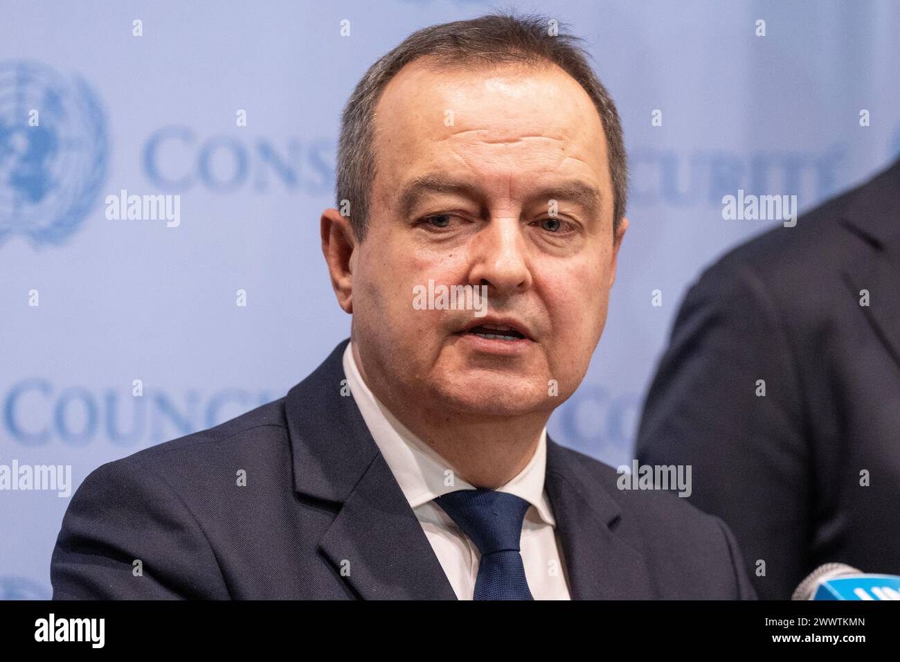 Serbian Acting Prime Minister and Foreign Minister Ivica Dacic speaks ...