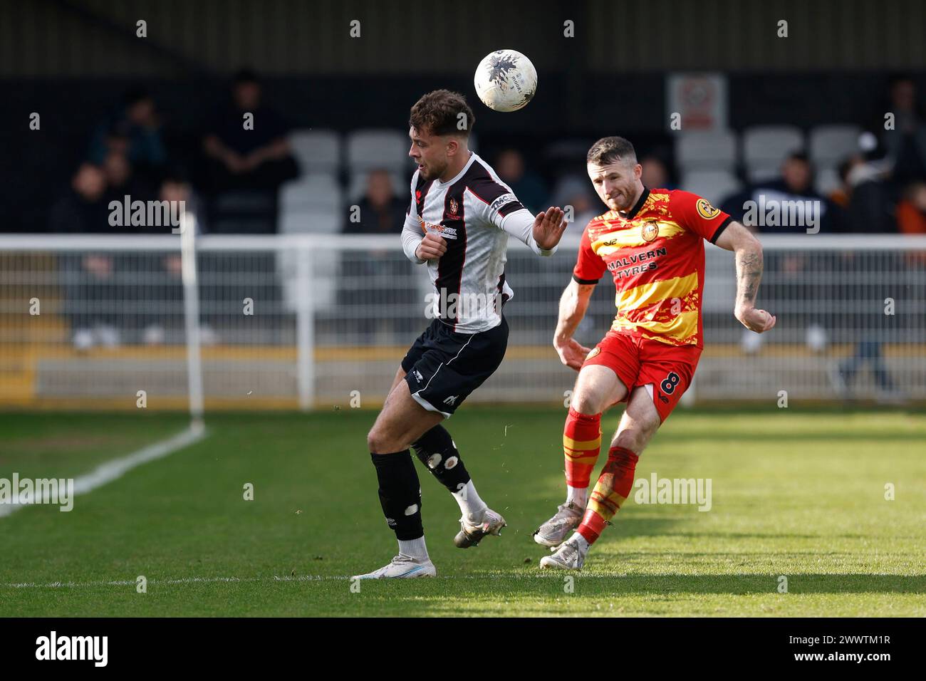 Gloucester City's Louis McGrory clears the ball past Spennymoor Town's ...