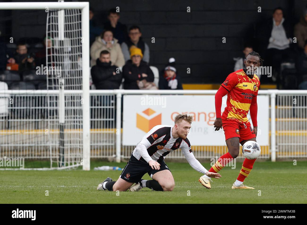 Spennymoor Town's Ben Pollock head clear from defence during the ...