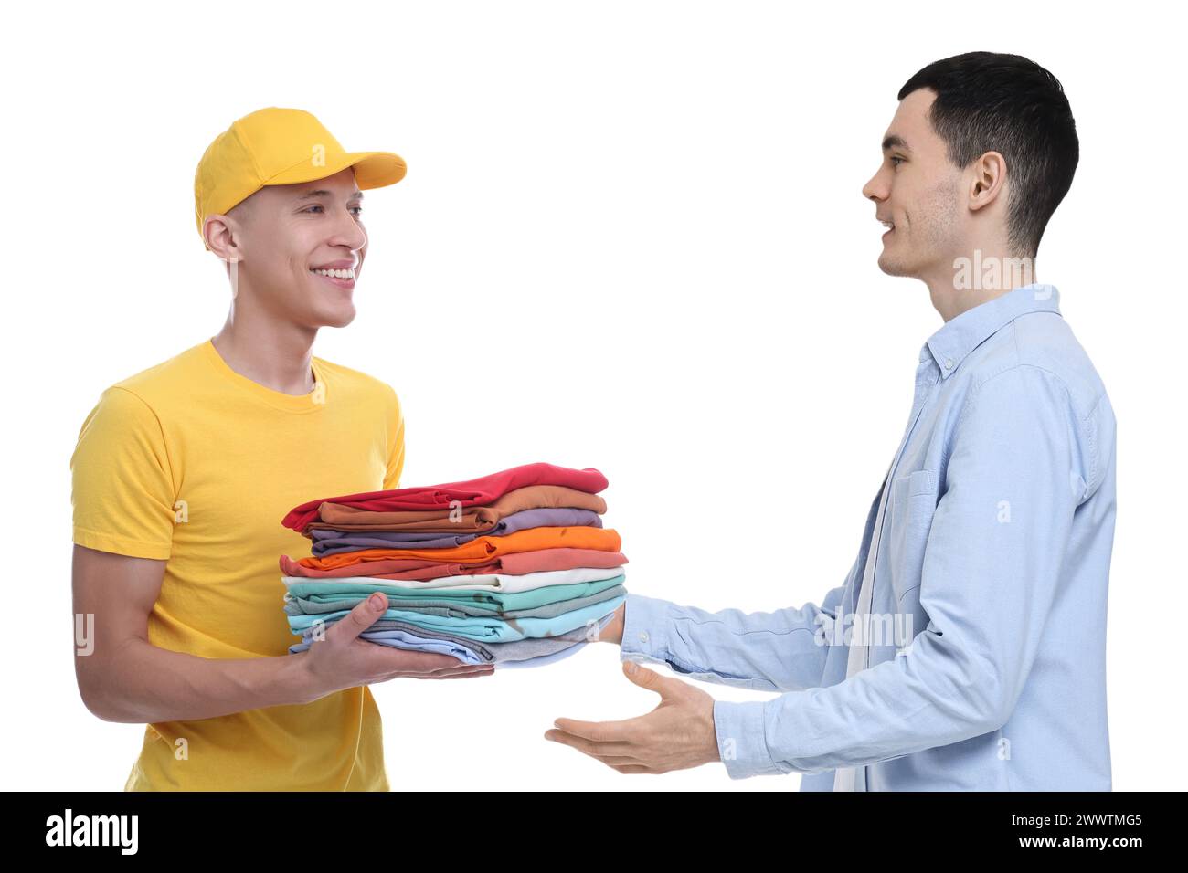 Man delivering laundry hi-res stock photography and images - Alamy