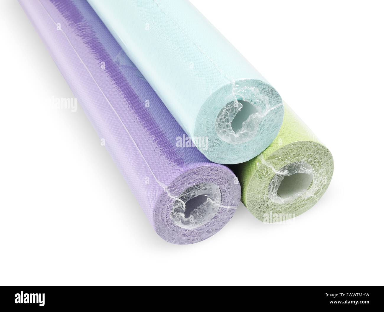 Three colorful wallpaper rolls isolated on white Stock Photo - Alamy