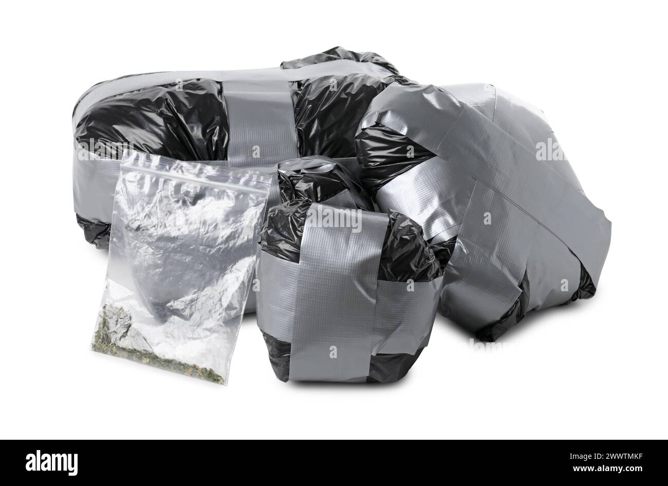 Packages with narcotics isolated on white. Drug addiction Stock Photo ...