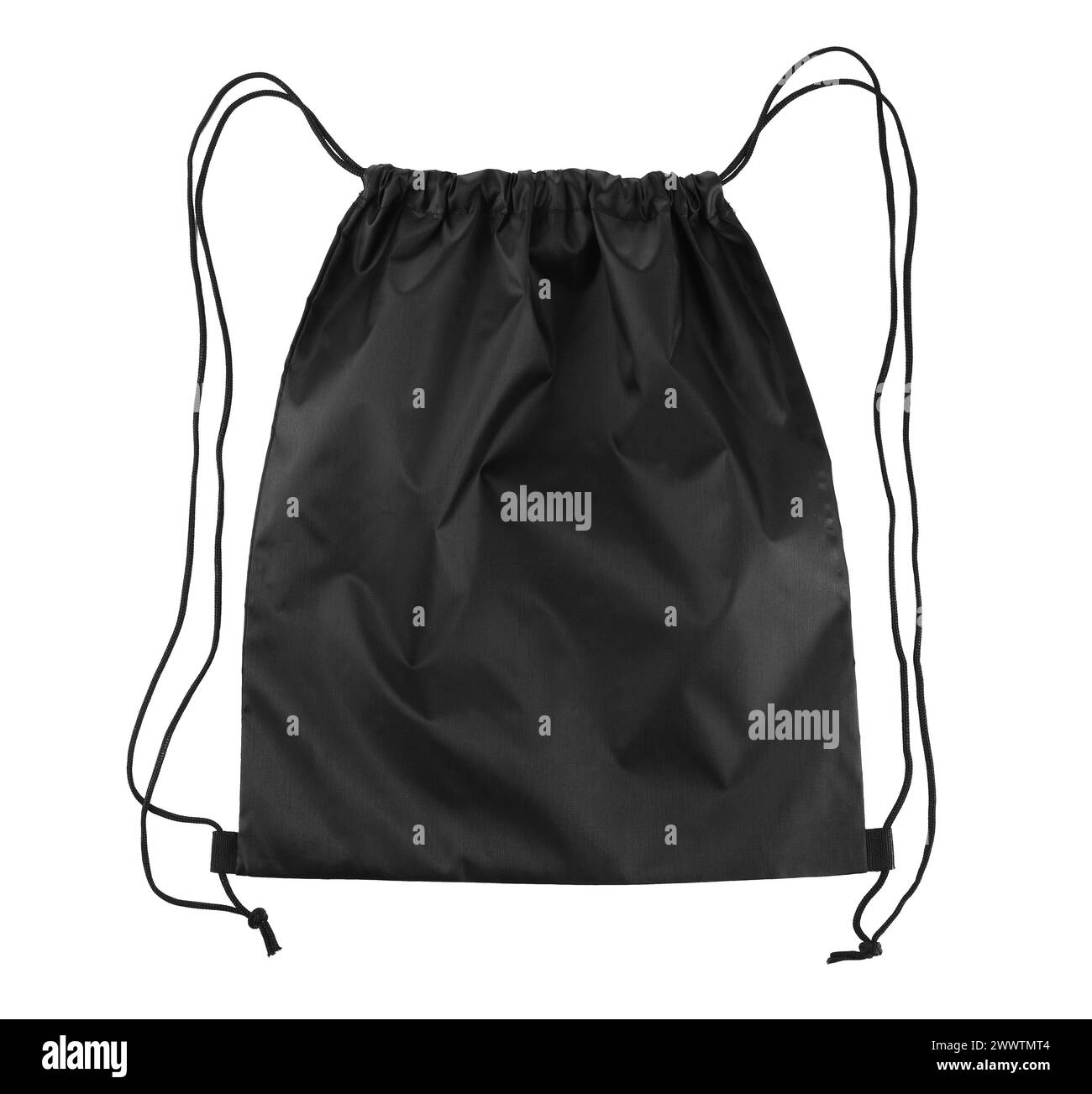 One black drawstring bag isolated on white Stock Photo - Alamy