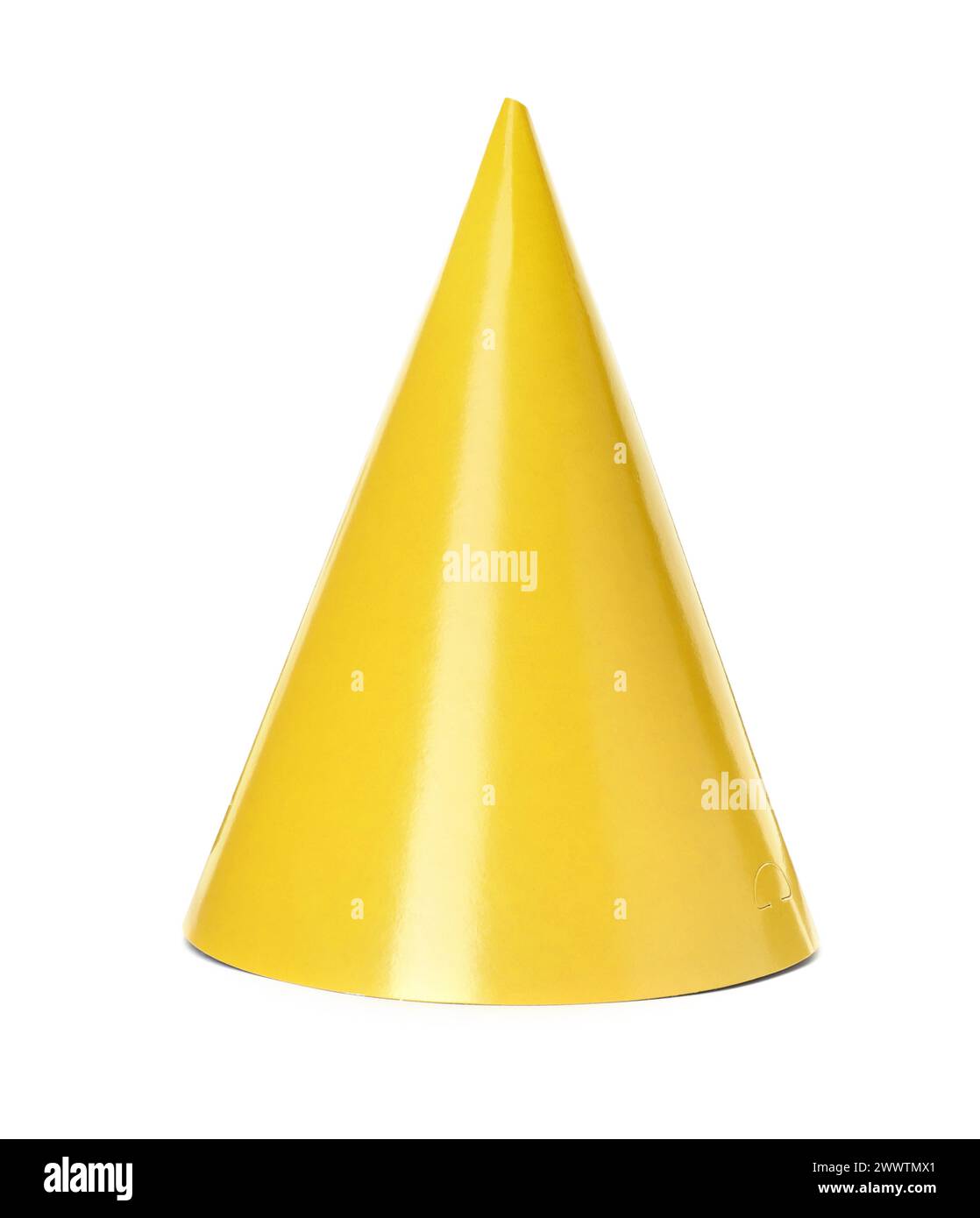 One yellow party hat isolated on white Stock Photo - Alamy