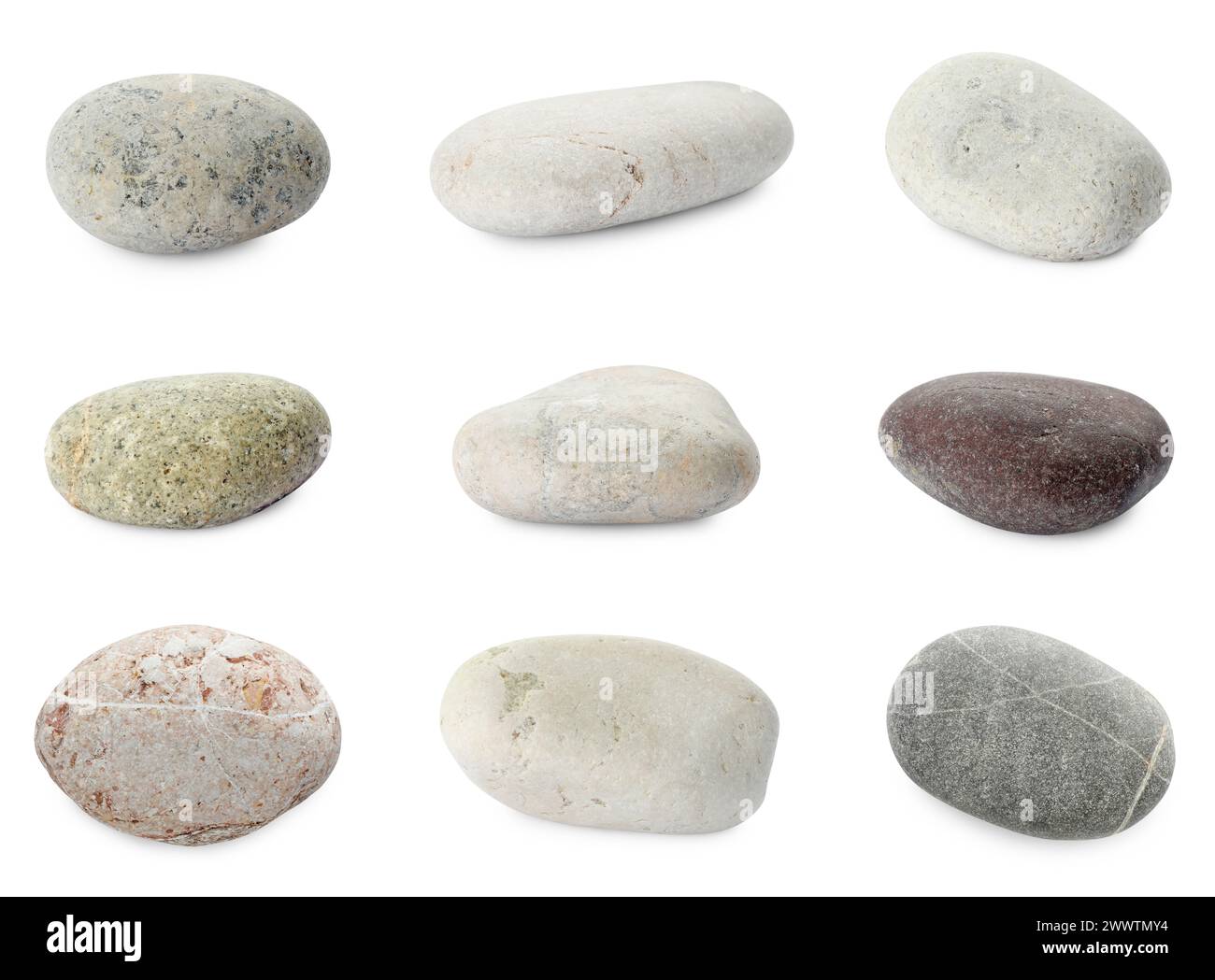 Sea pebbles. Different stones isolated on white, set Stock Photo - Alamy