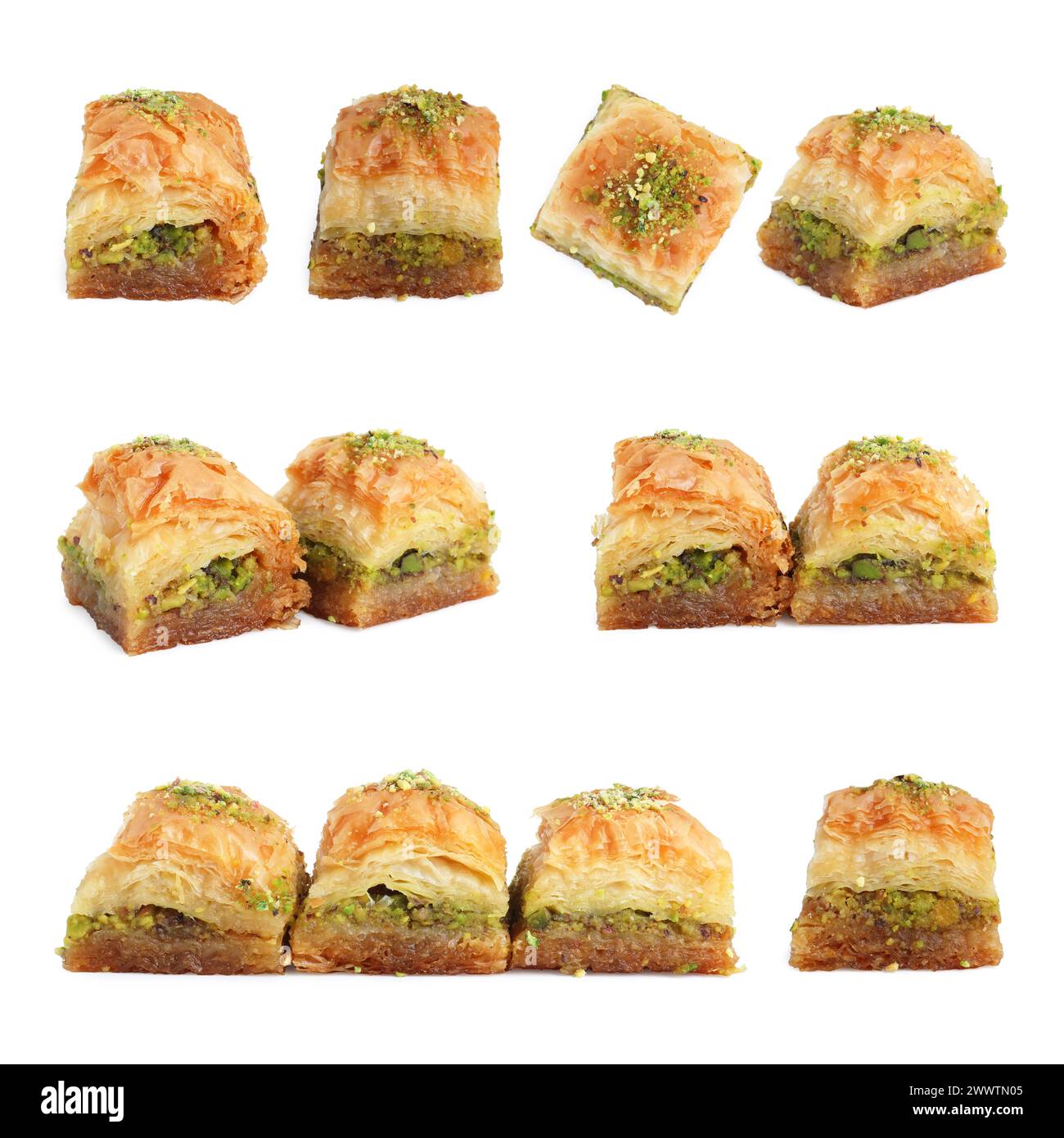 Eastern sweets. Pieces of delicious fresh baklava with chopped nuts ...