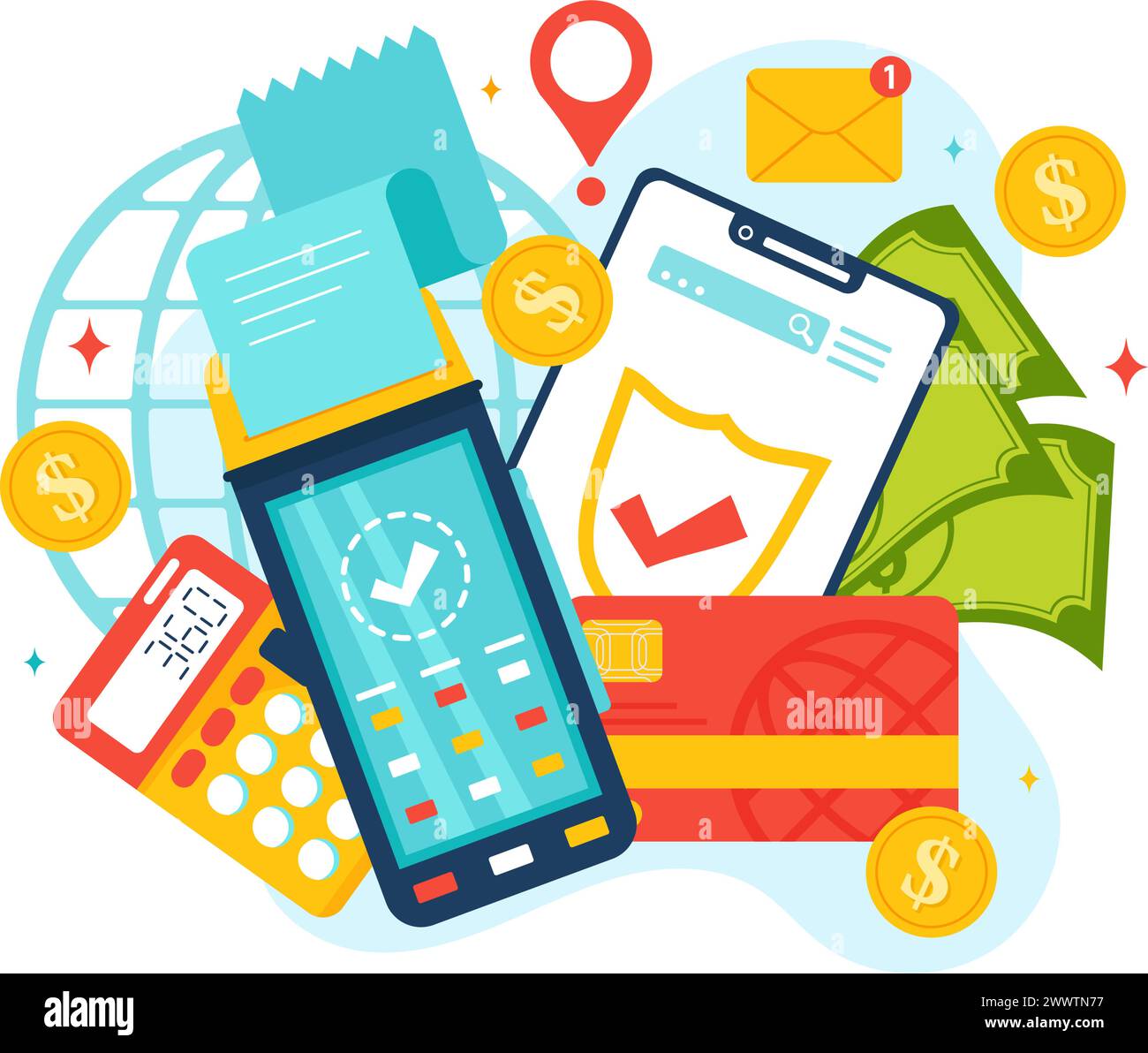 Merchant Service Vector Illustration of Digital Marketing Strategy with ...