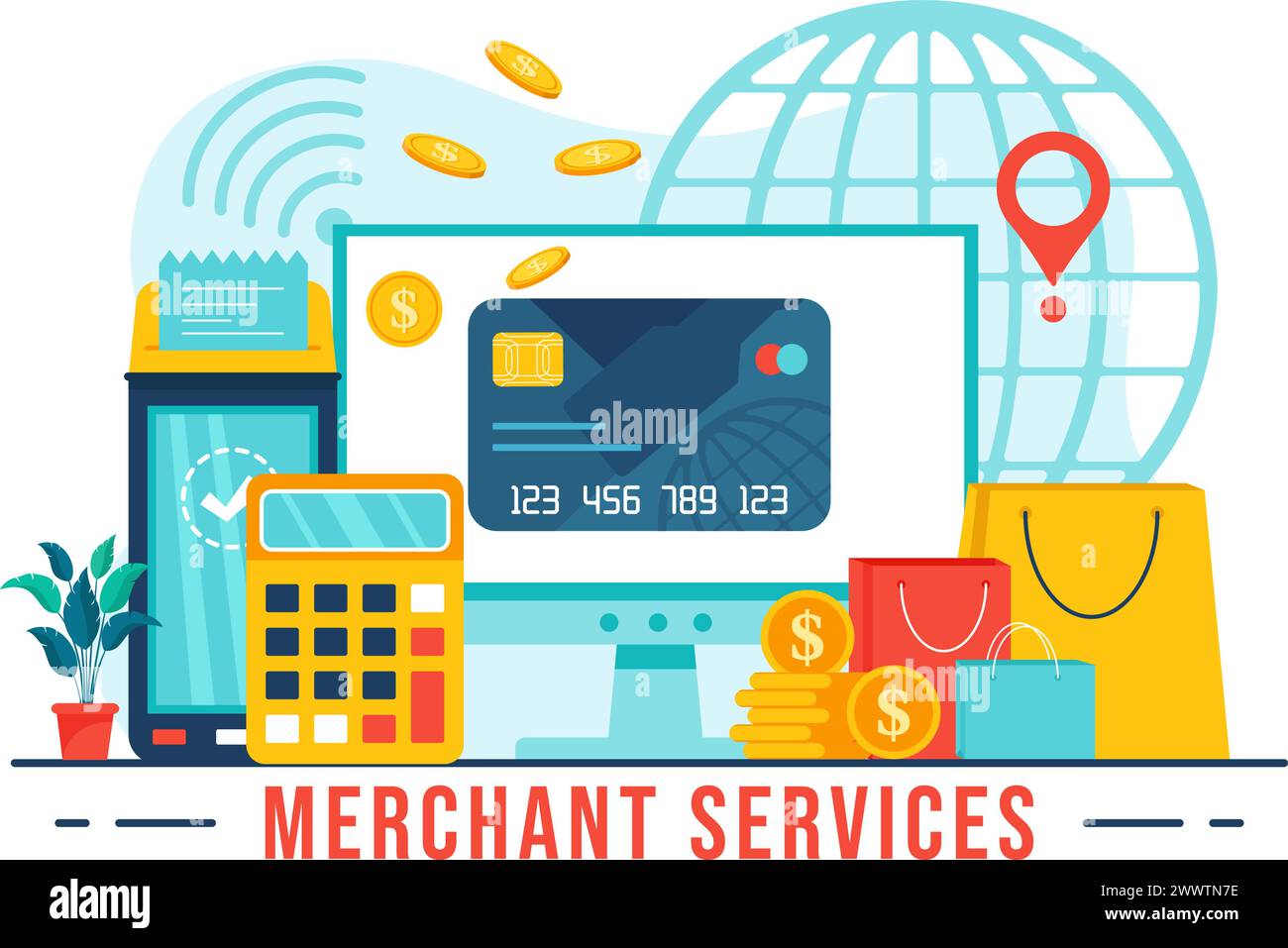 Merchant Service Vector Illustration of Digital Marketing Strategy with ...