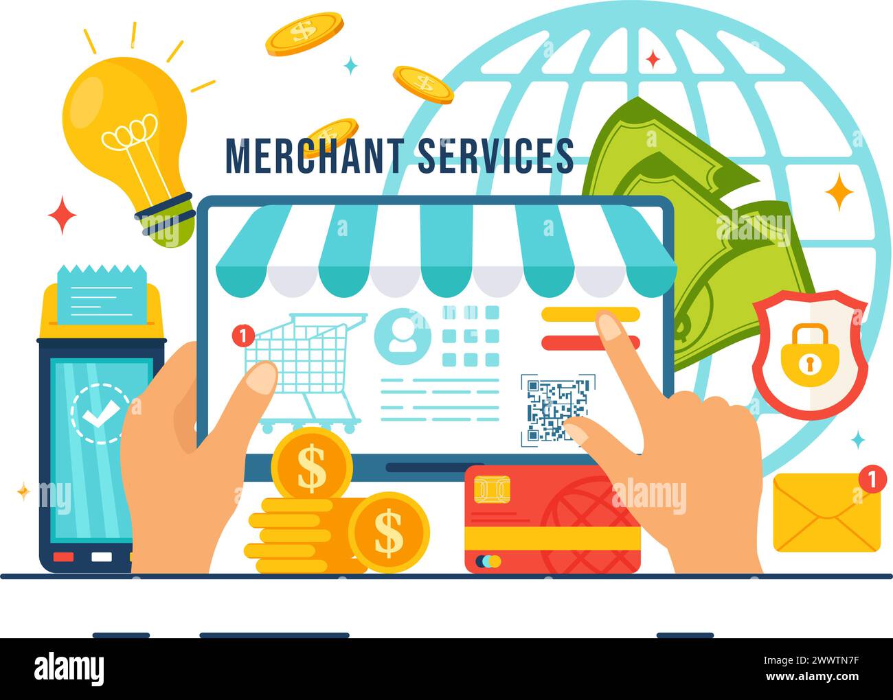 Merchant Service Vector Illustration of Digital Marketing Strategy with ...