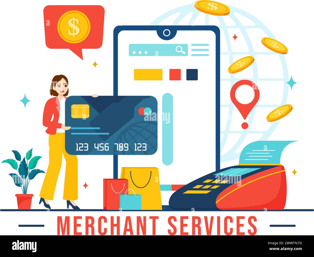 Merchant Service Vector Illustration of Digital Marketing Strategy with ...