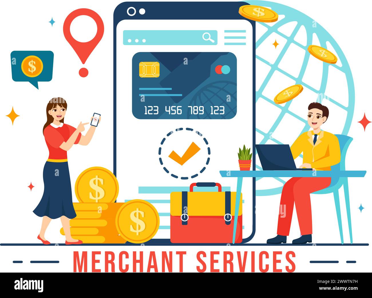 Merchant Service Vector Illustration of Digital Marketing Strategy with ...