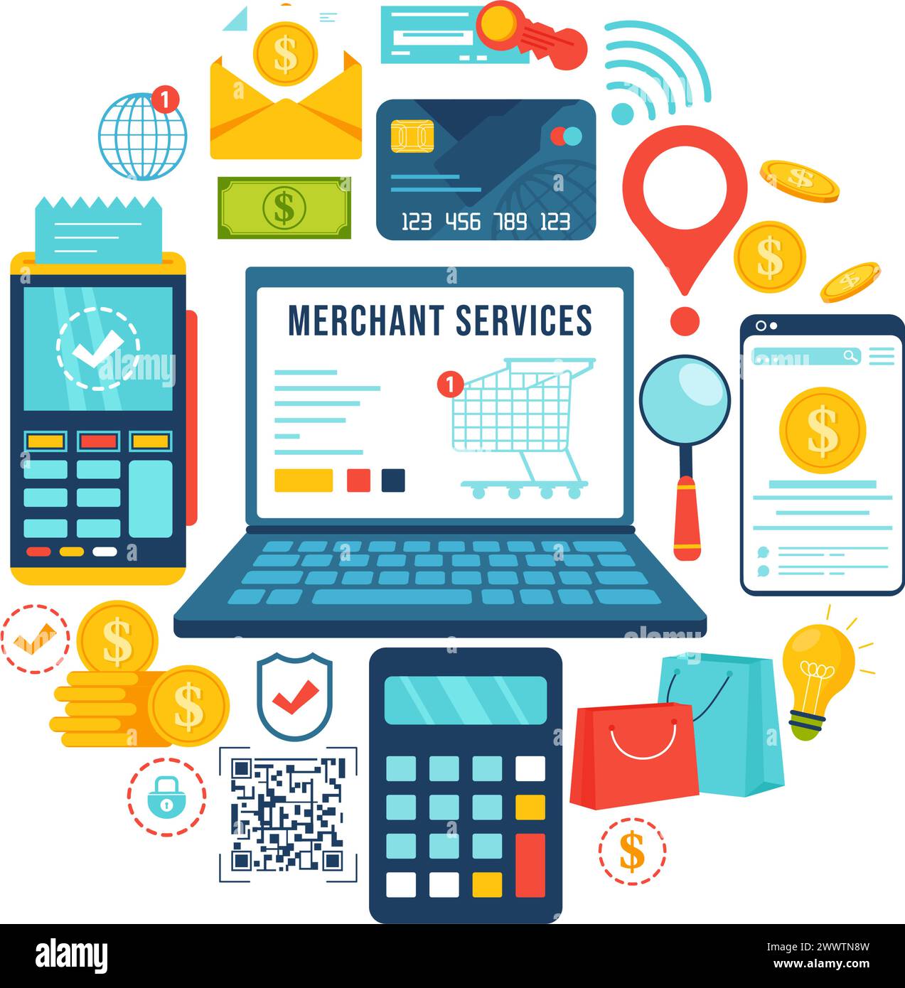 Merchant Service Vector Illustration of Digital Marketing Strategy with ...