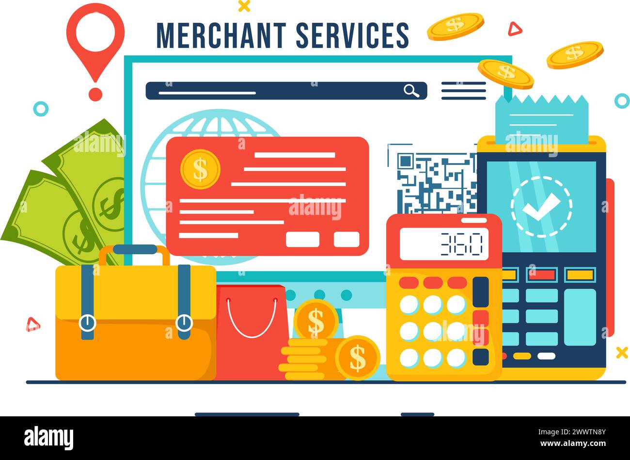 Merchant Service Vector Illustration of Digital Marketing Strategy with ...