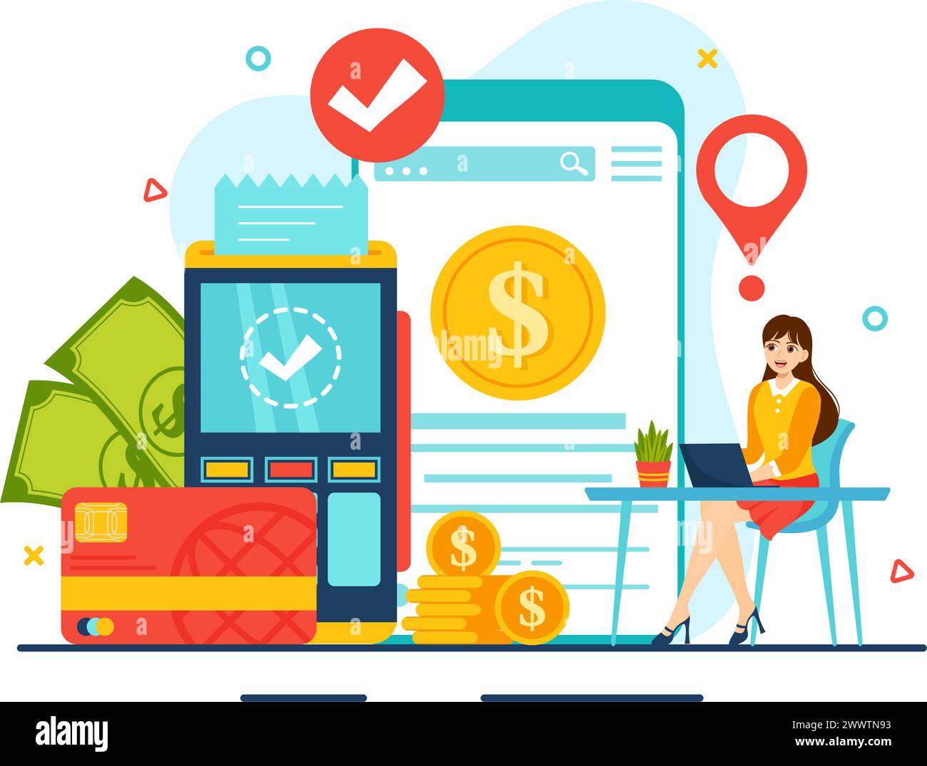 Merchant Service Vector Illustration of Digital Marketing Strategy with ...