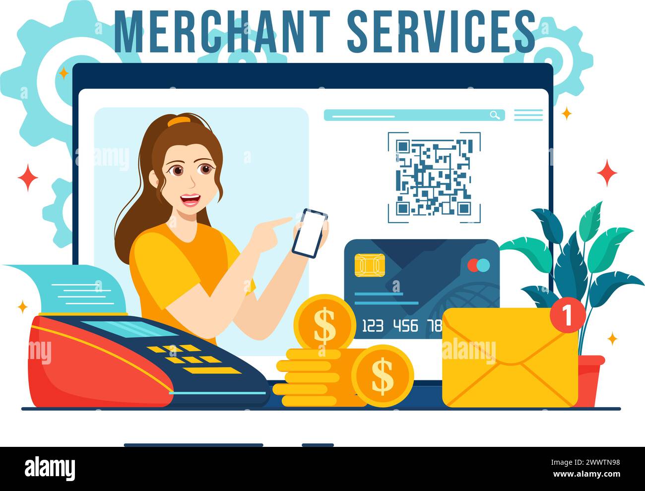 Merchant Service Vector Illustration of Digital Marketing Strategy with ...
