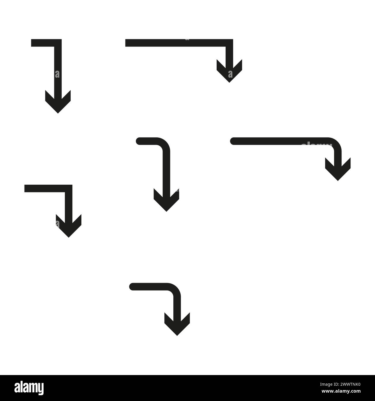 Set Of Black Arrow Icons Directional Straight And Corner Arrows Simple Navigation Symbols