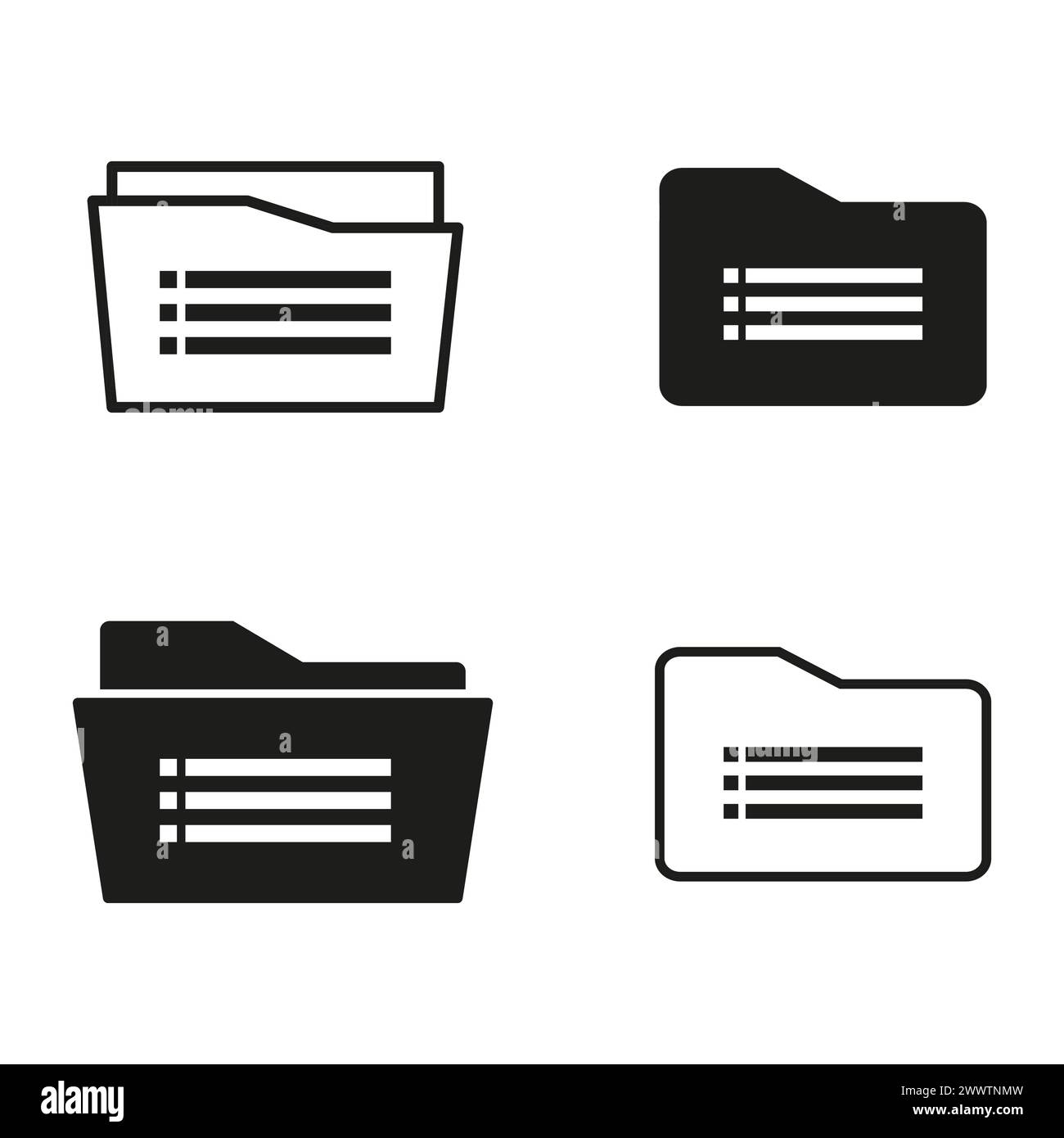 Collection of folder icons. Document organization symbols. File storage and archive signs ...