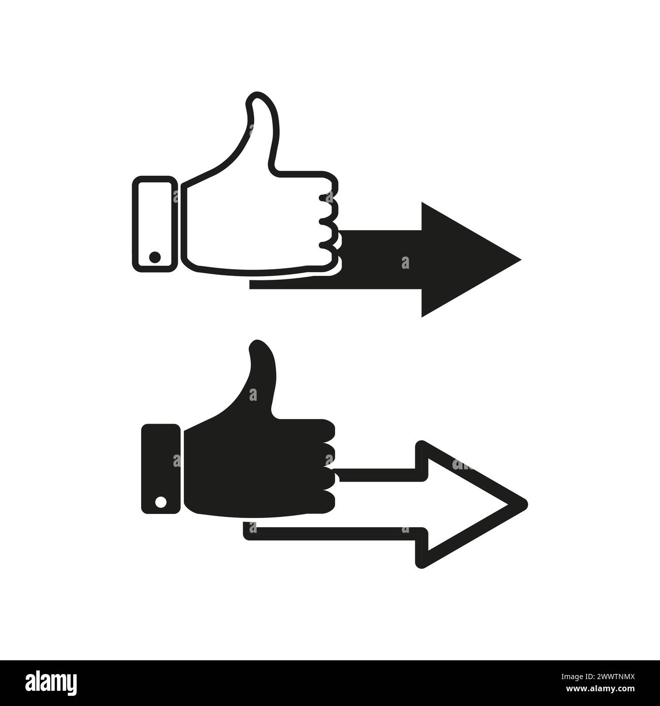 Thumbs up icons with direction arrows. Approval gesture symbols ...