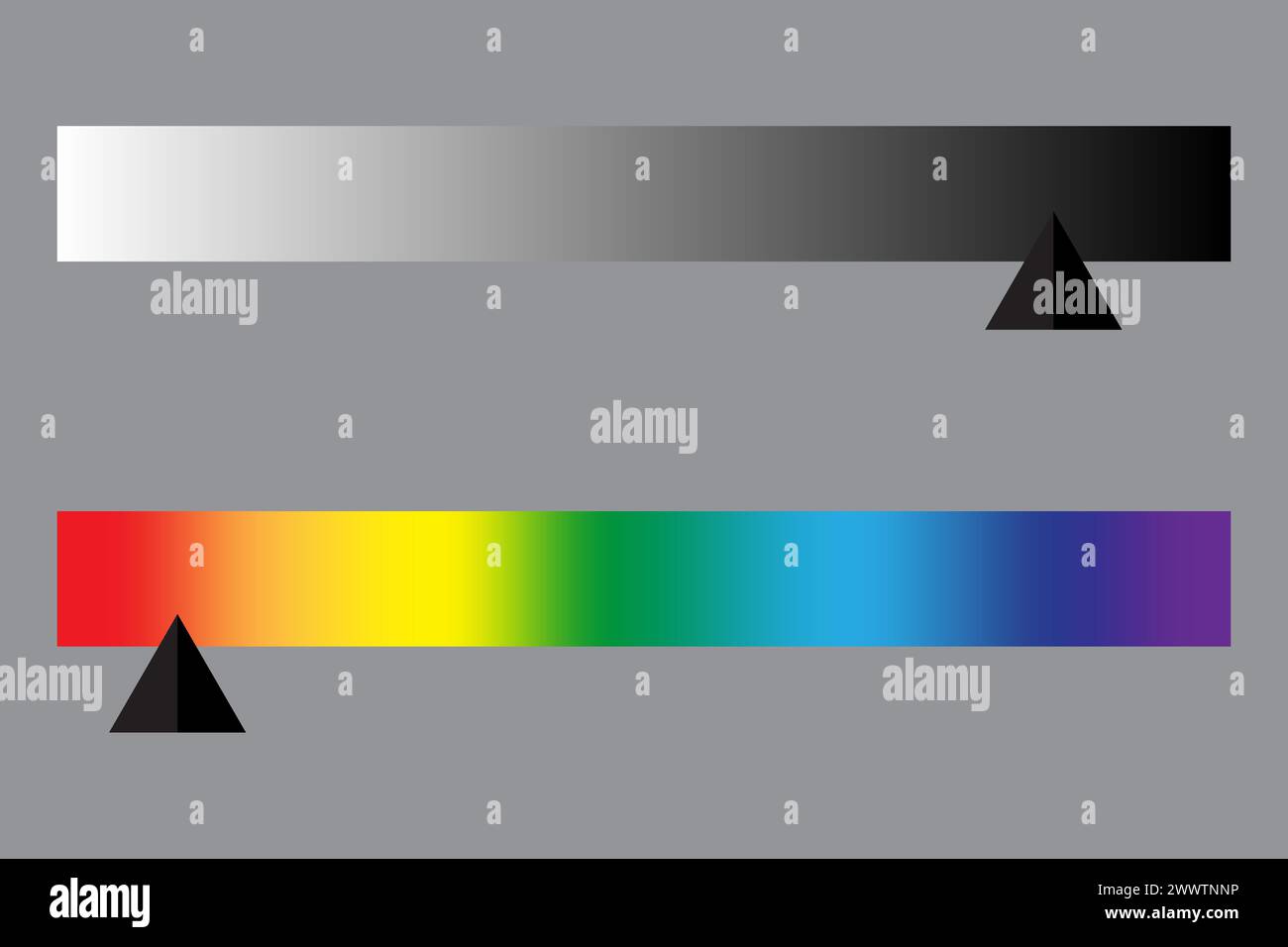 Grayscale and spectrum gradients. Contrast comparison bars. Light to ...