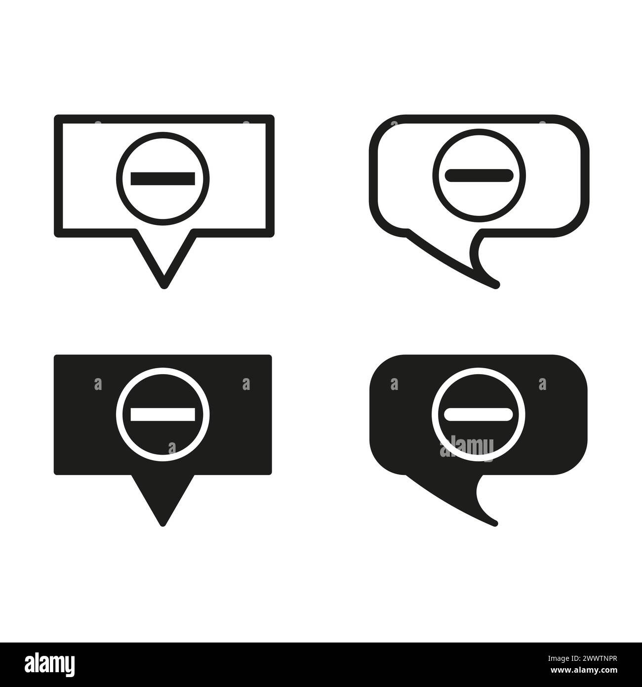 Negative feedback speech bubbles set. Disapproval chat icons collection ...