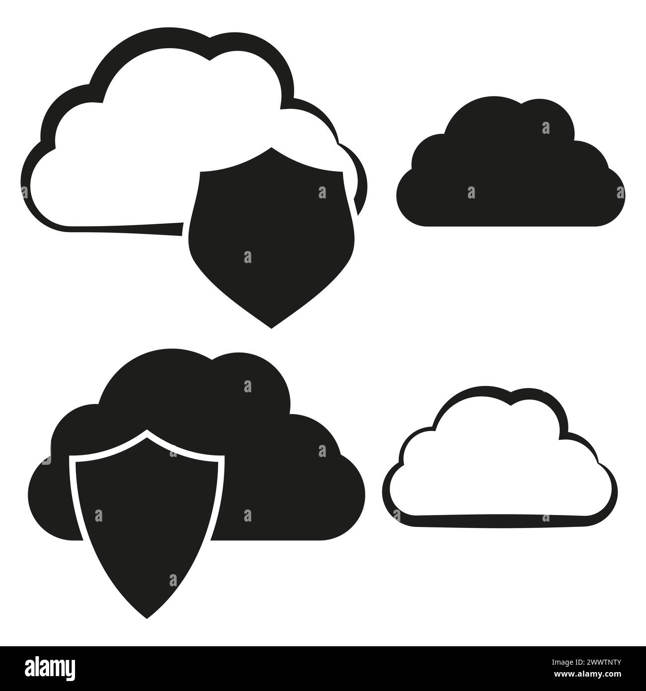 Cloud security and storage icons set. Shield with cloud symbol. Data ...
