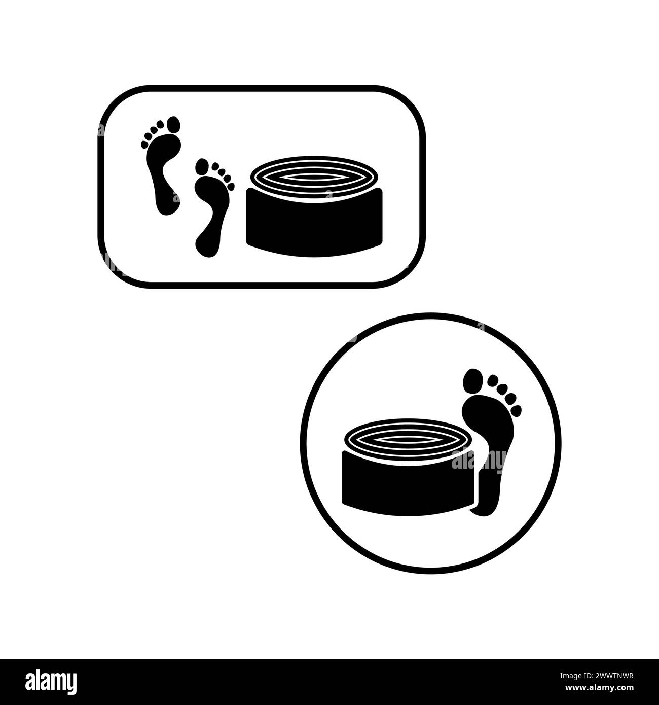 Bathroom mat and footprints icons. Rolled towel symbols. Spa and ...
