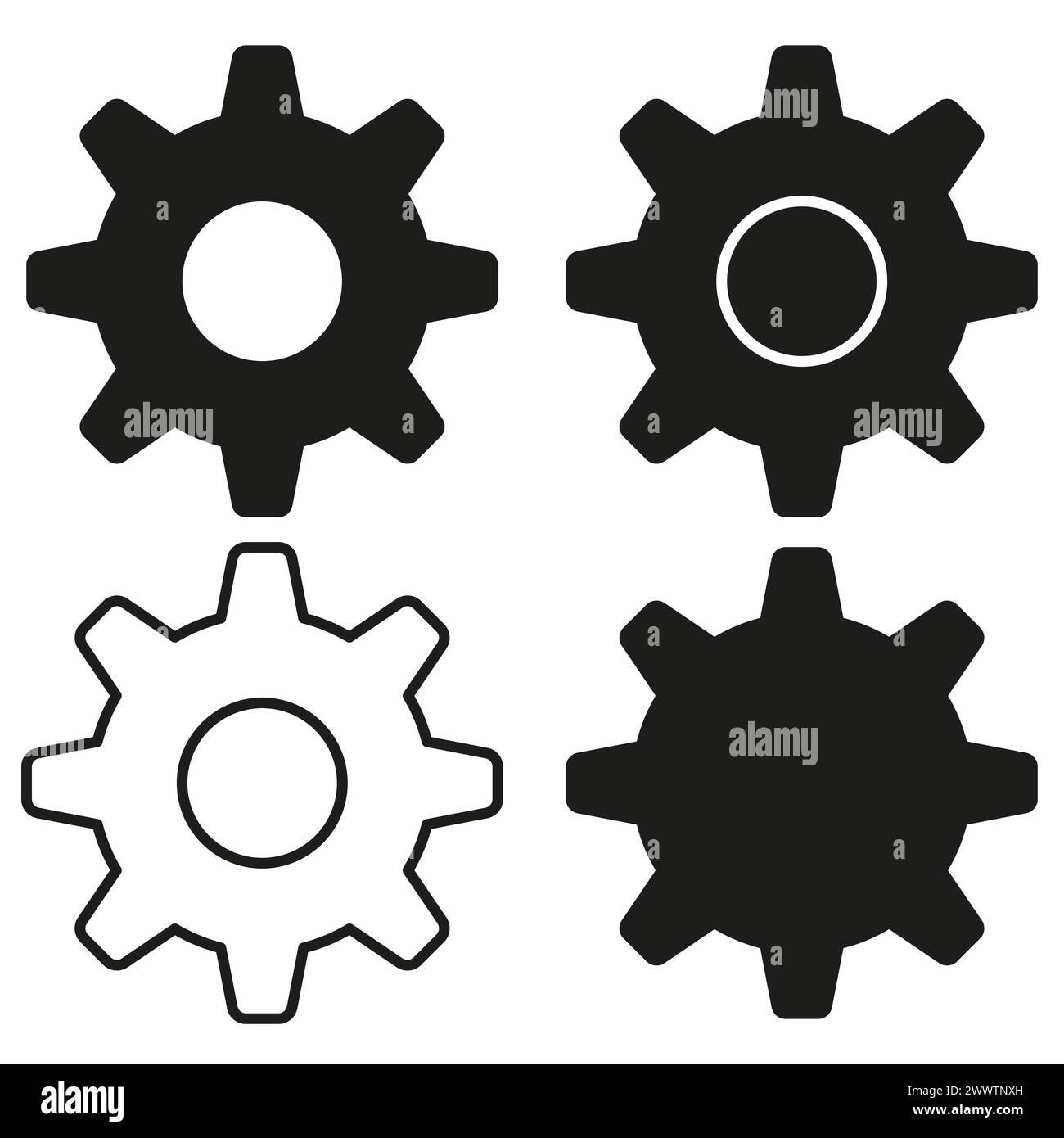 Gear icons set. Industrial machinery symbols. Mechanical engineering ...