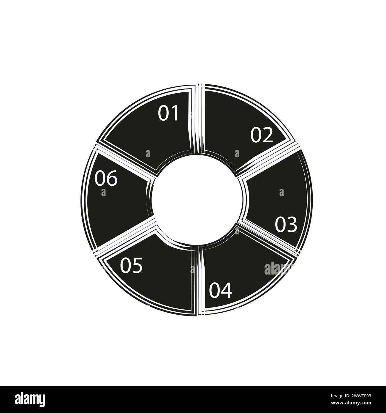 Circular infographic template. Pie chart diagram with numbers. Six sections cycle. Data ...