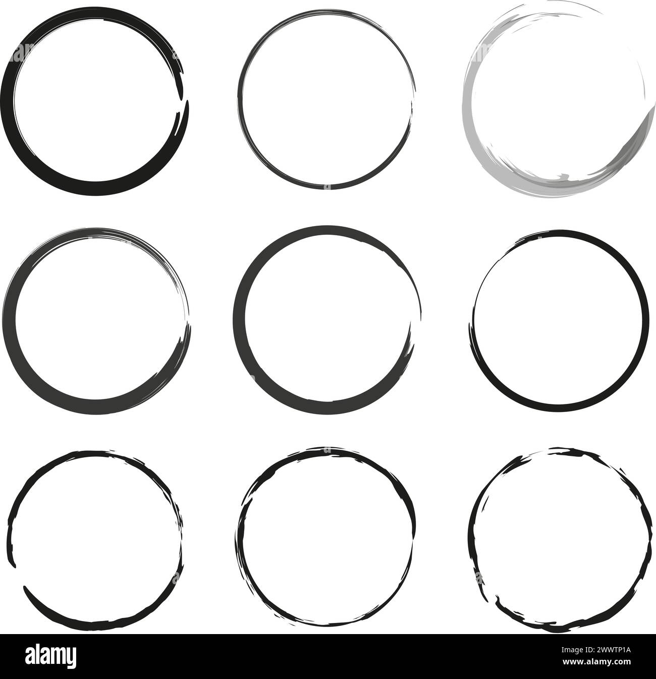 Variety of circle brush strokes. Hand-painted round shapes collection ...