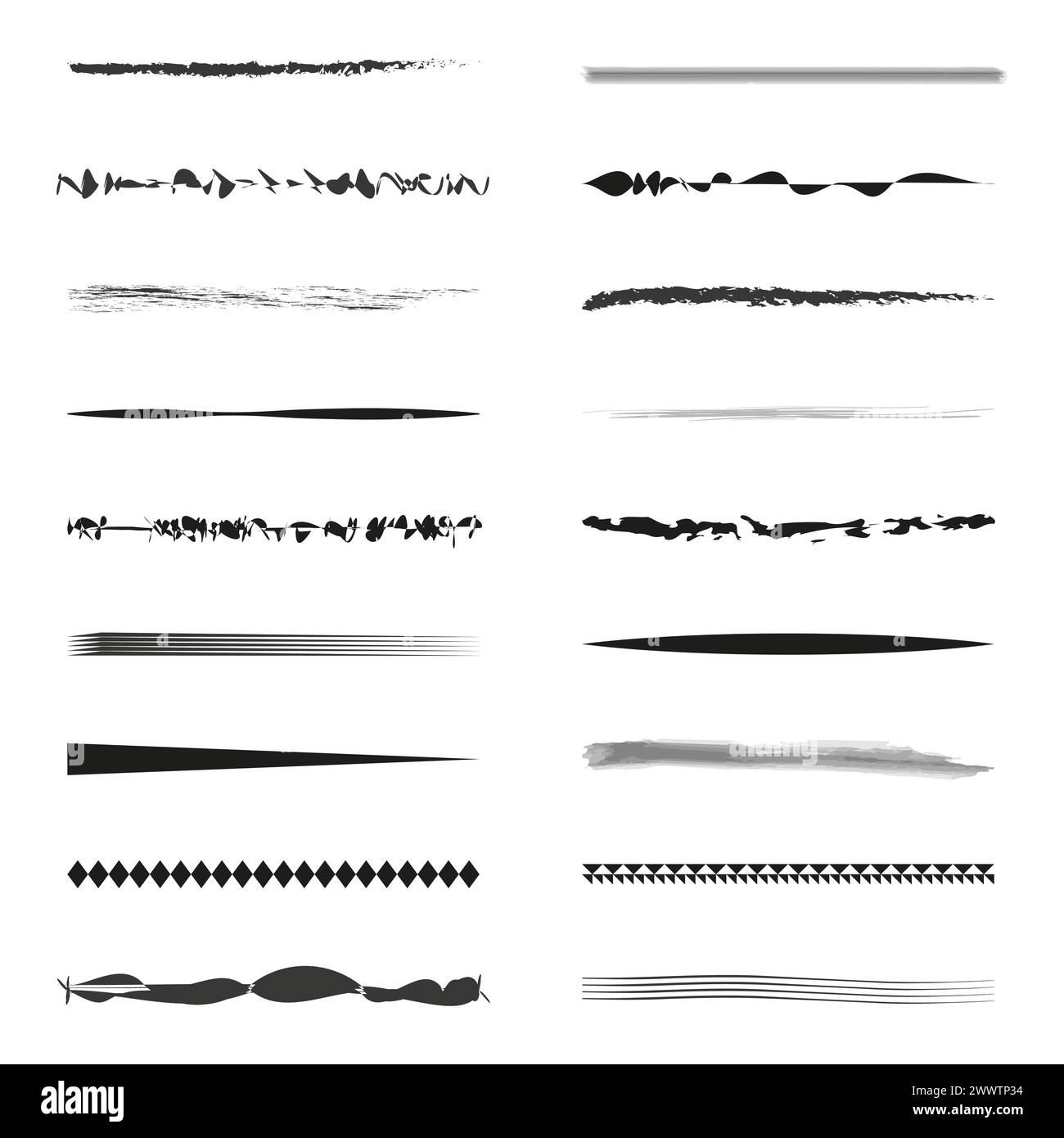 Set of brush stroke dividers. Hand-drawn line separators. Artistic page ...