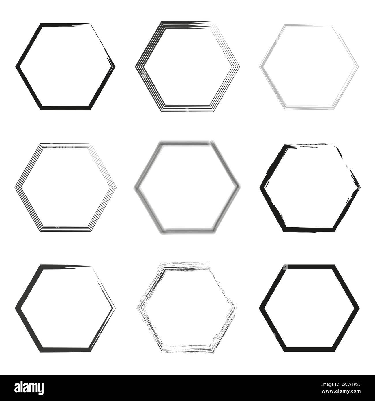 Collection of hexagon frame designs. Set of geometric shapes with ...