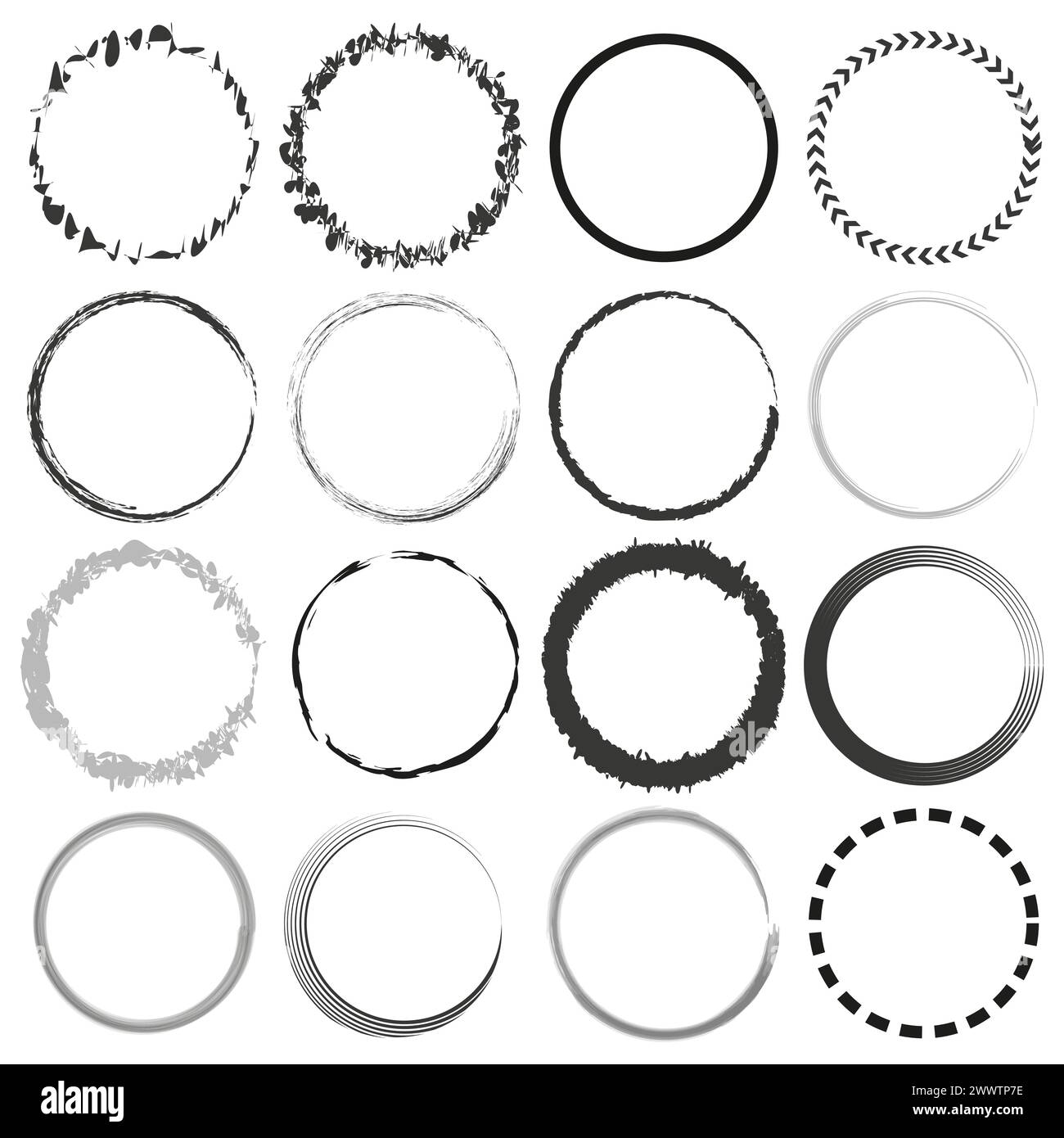 Circular frame collection. Brush stroke rings. Wreath design elements ...