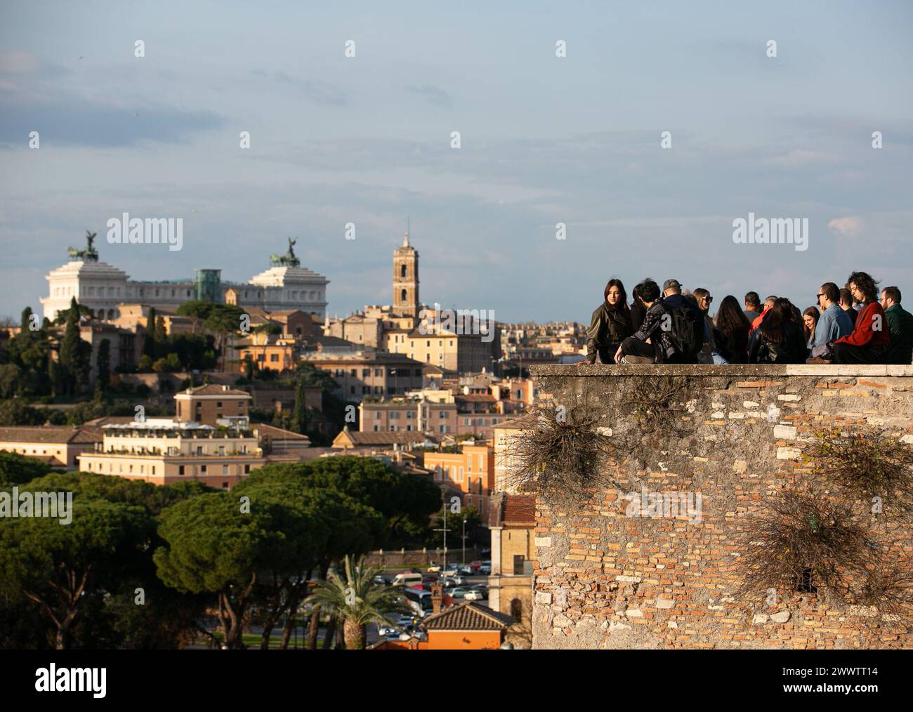 Rome, Italy. 22nd Mar, 2024. Tourists visit the Terrazza Belvedere ...