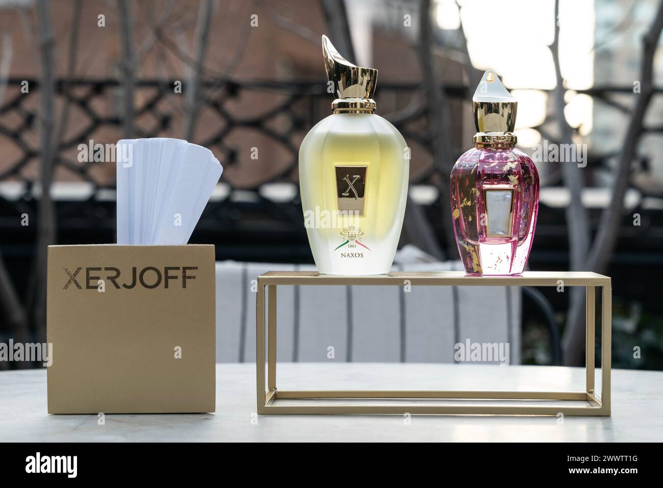 Bottles of perfume on display during Xerjoff Perfume Collection Launch ...