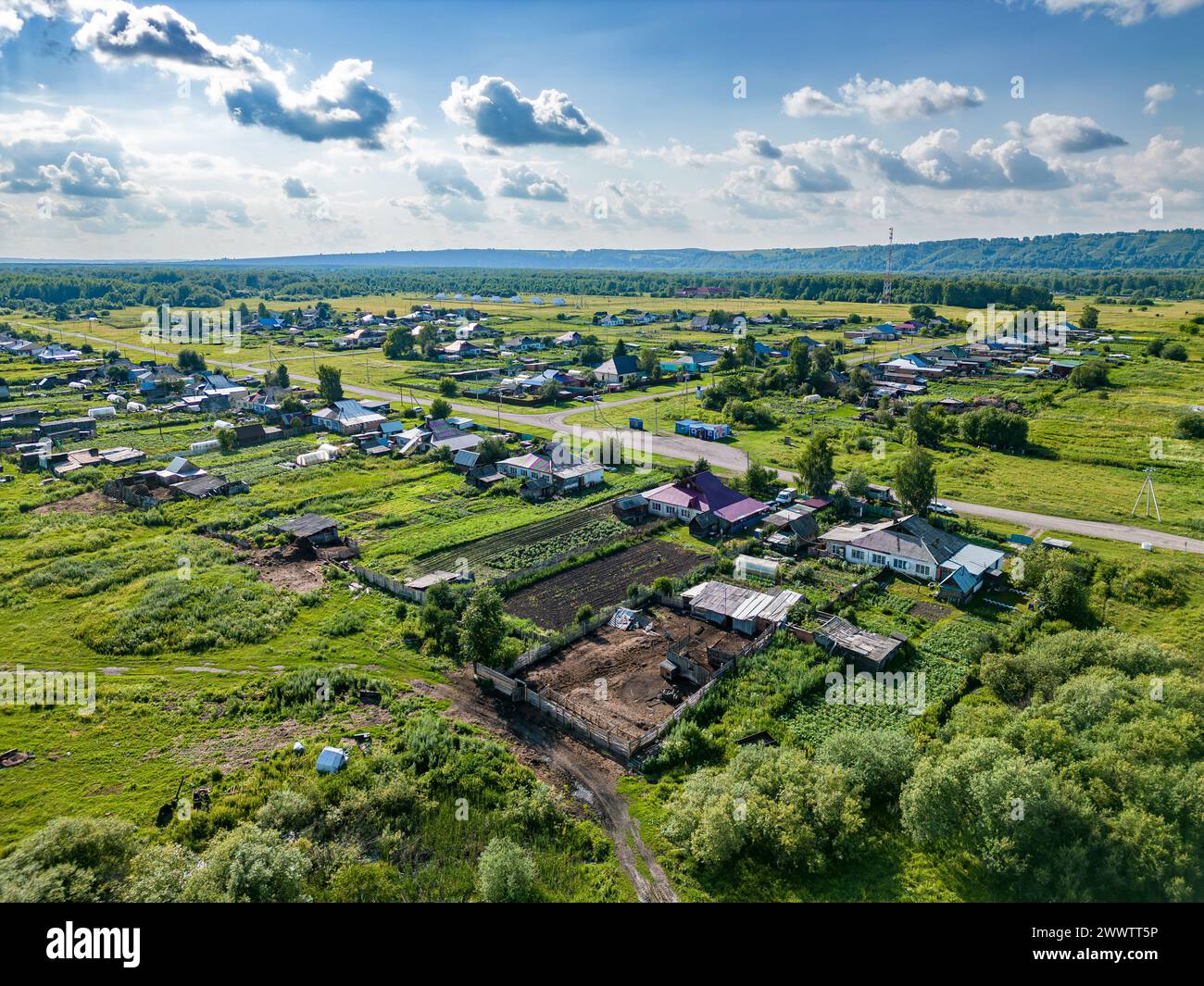 A small scattered village among forests on the plain of central Russia ...
