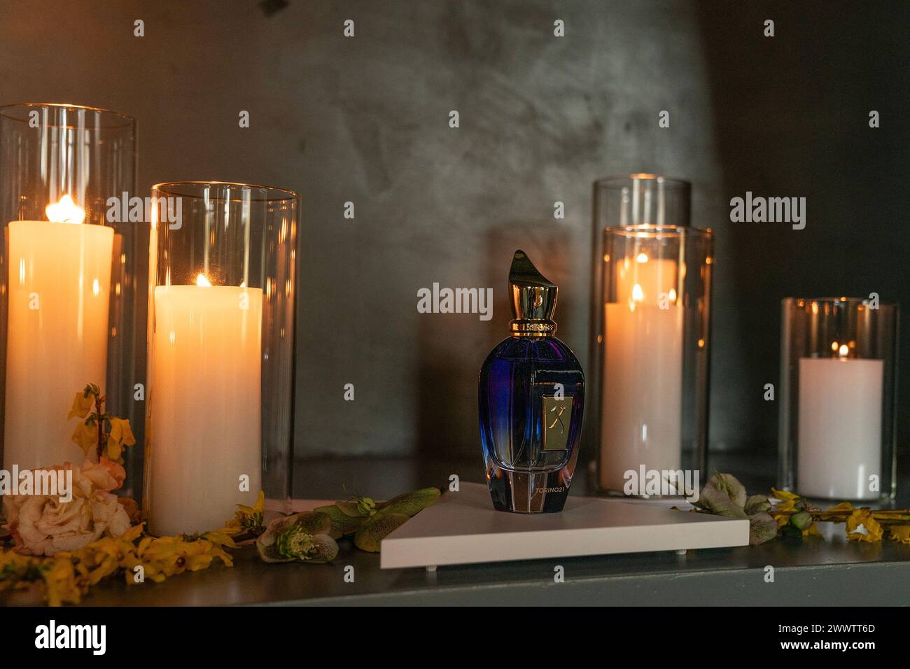 New York, USA. 25th Mar, 2024. Bottles of perfume on display during ...