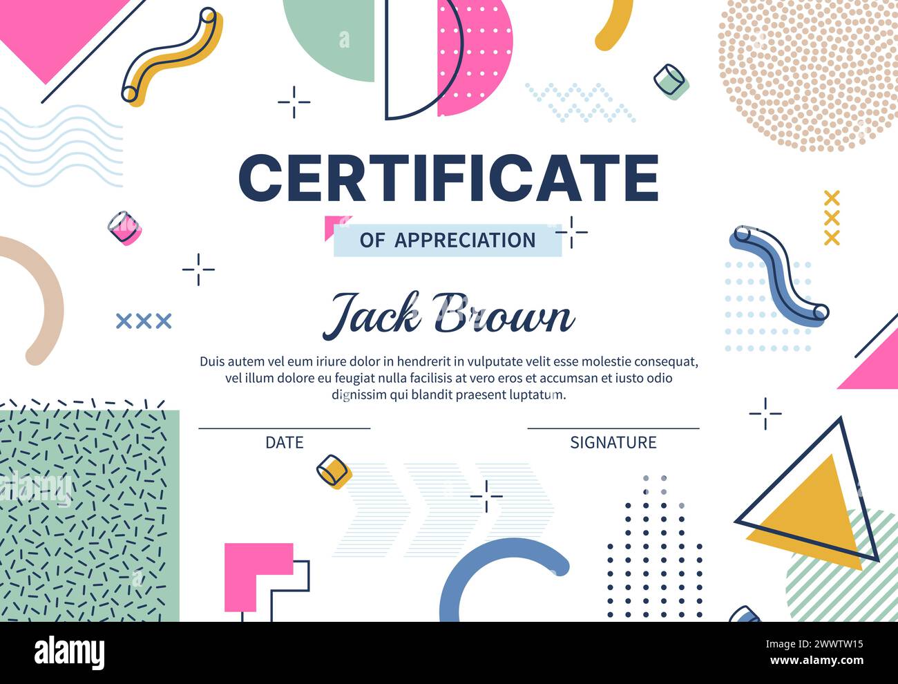 Abstract geometric Memphis certificate of appreciation template, modern ...
