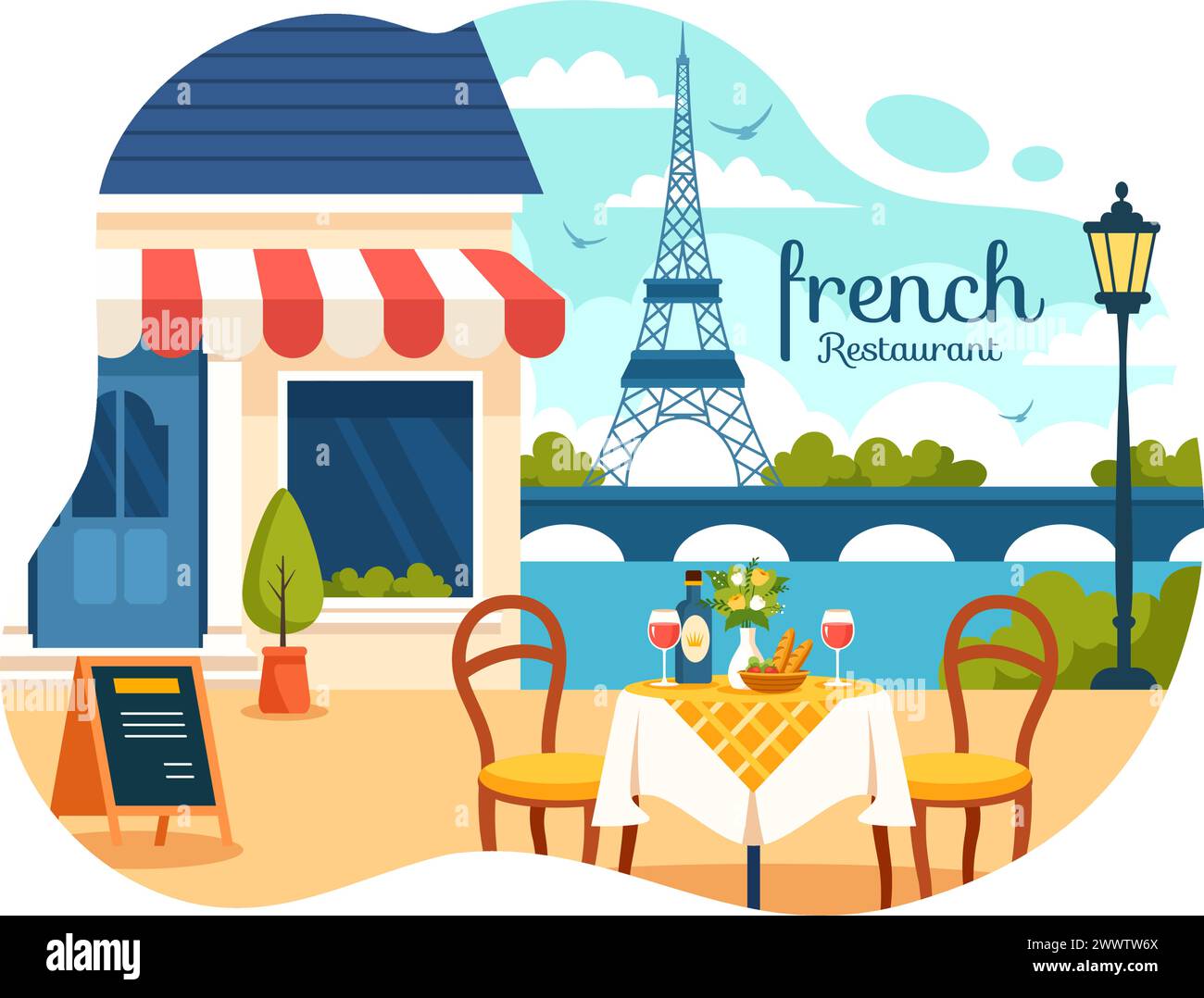 French Cuisine Restaurant Vector Illustration with Various Traditional ...