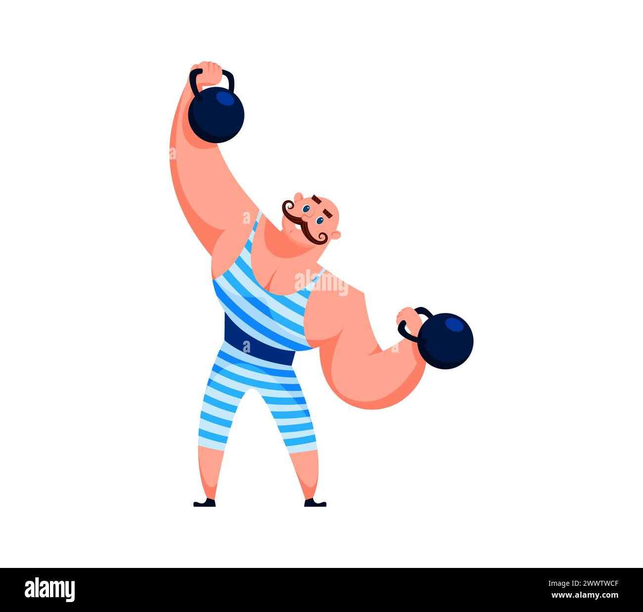 Cartoon circus strongman shapito character, sporting a retro-style ...