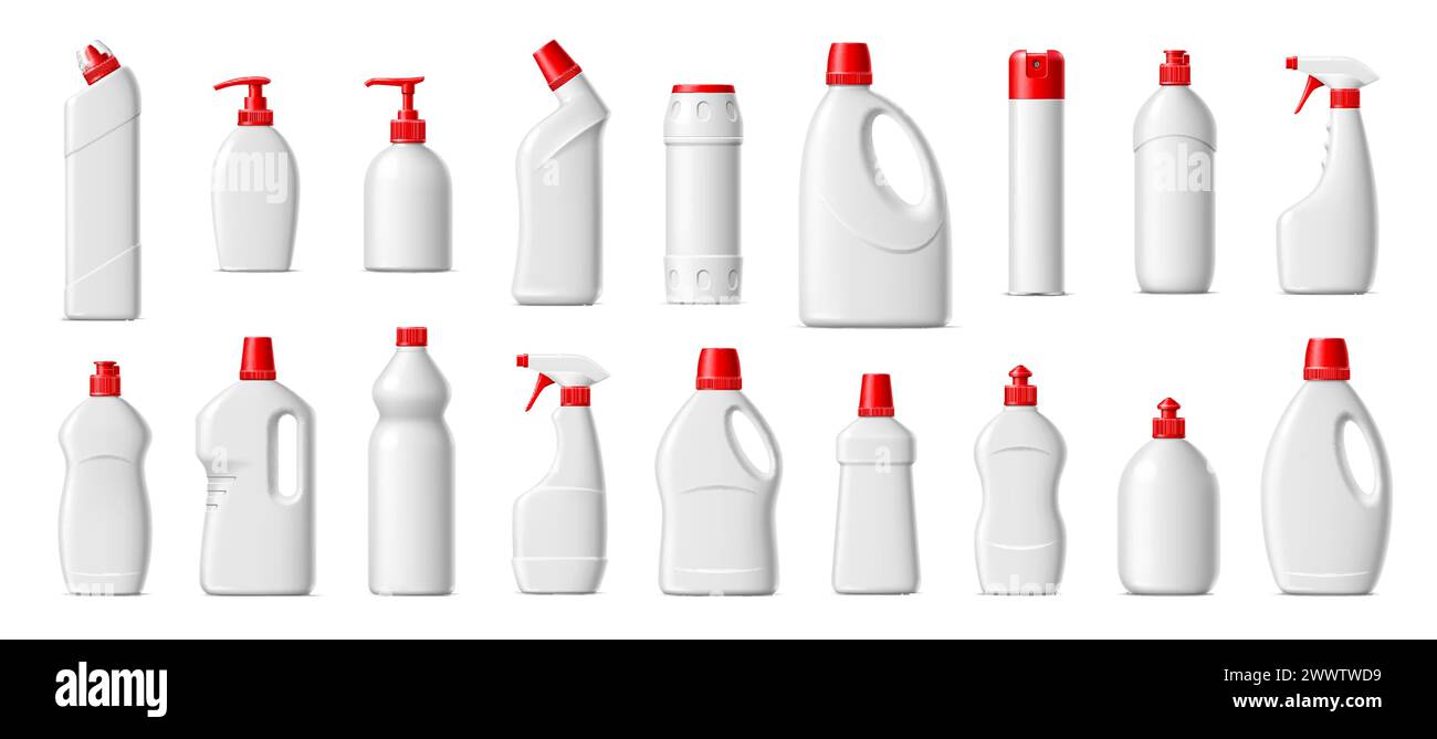 Realistic cleanser, liquid soap bottle and detergent container package ...