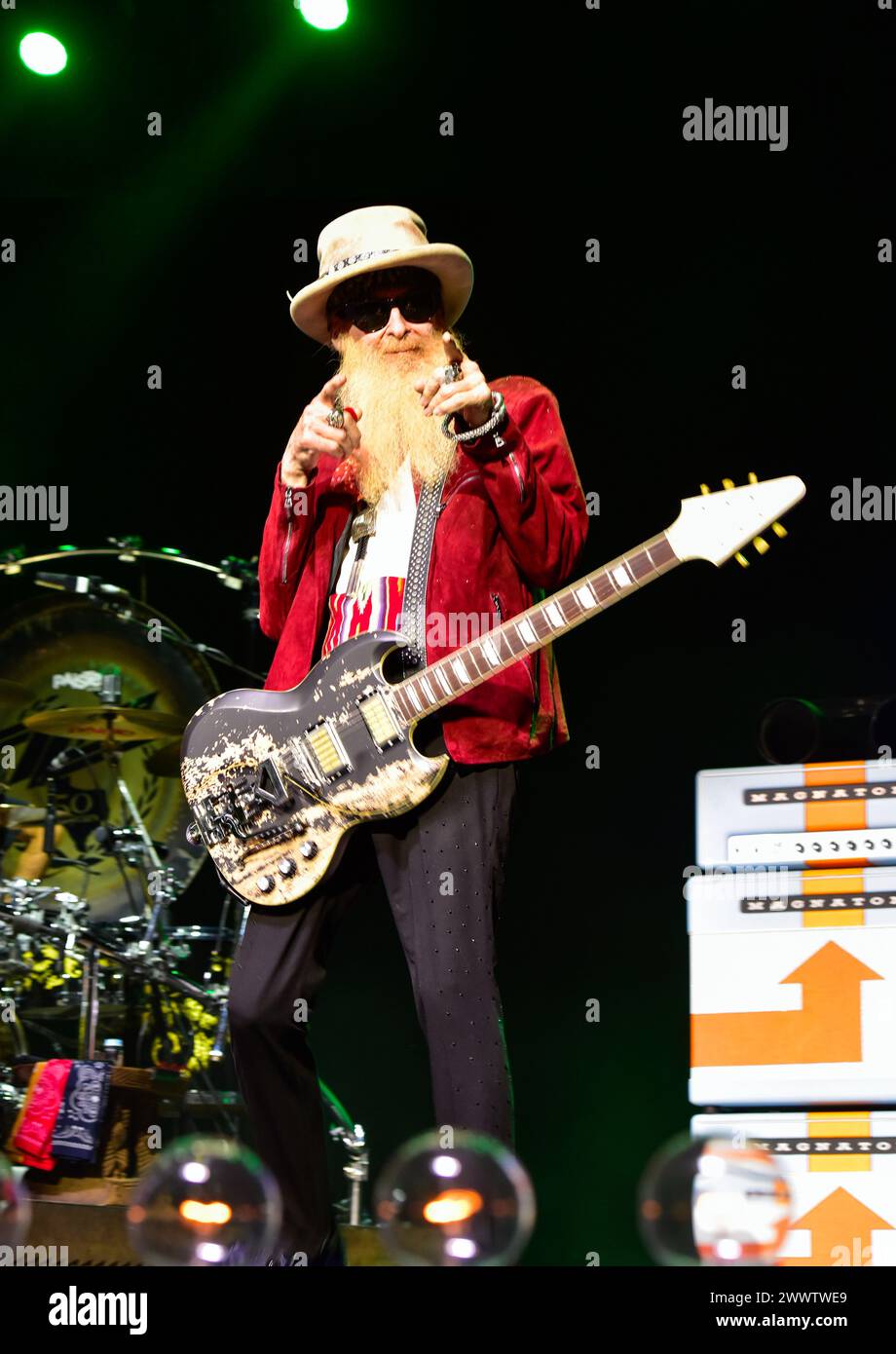 Billy Gibbons of ZZ Top performing on stage at the Stagecoach Festival ...