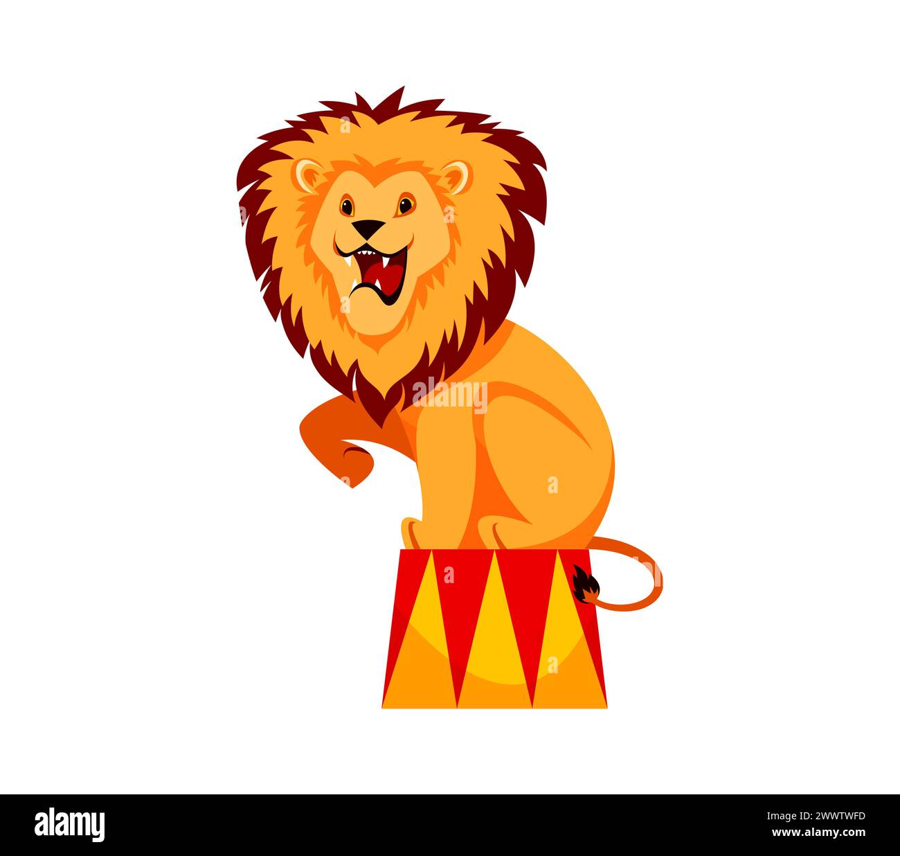 Cartoon shapito circus lion animal regally sitting on big top ring ...