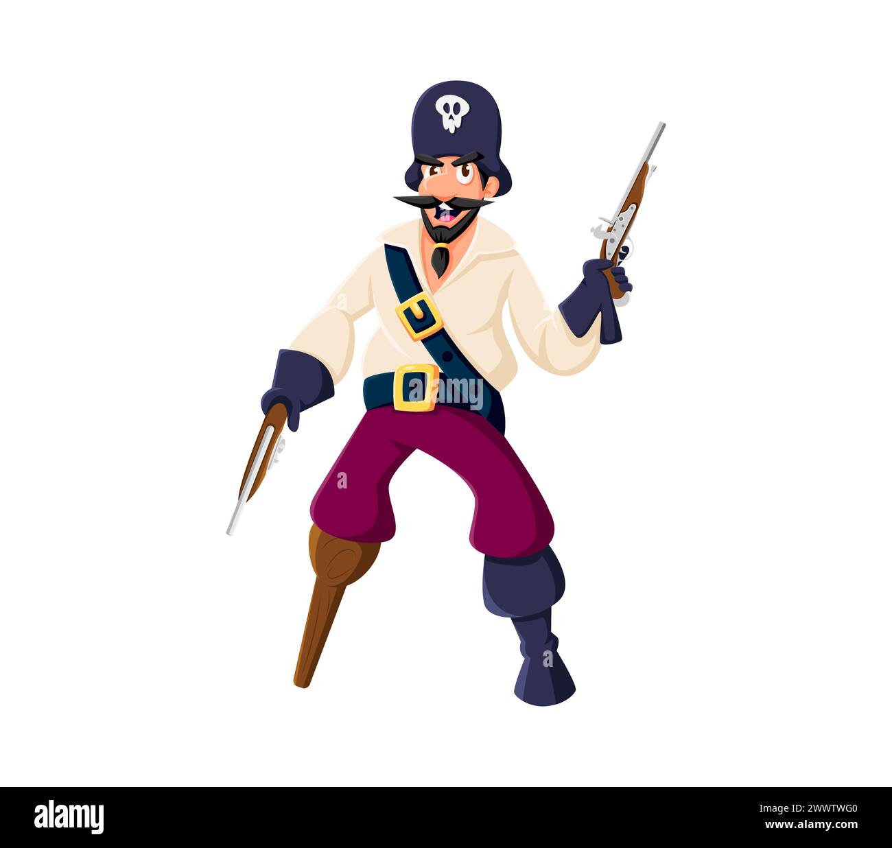 Cartoon one legged pirate character. Vector swashbuckling sailor or corsair personage with ...