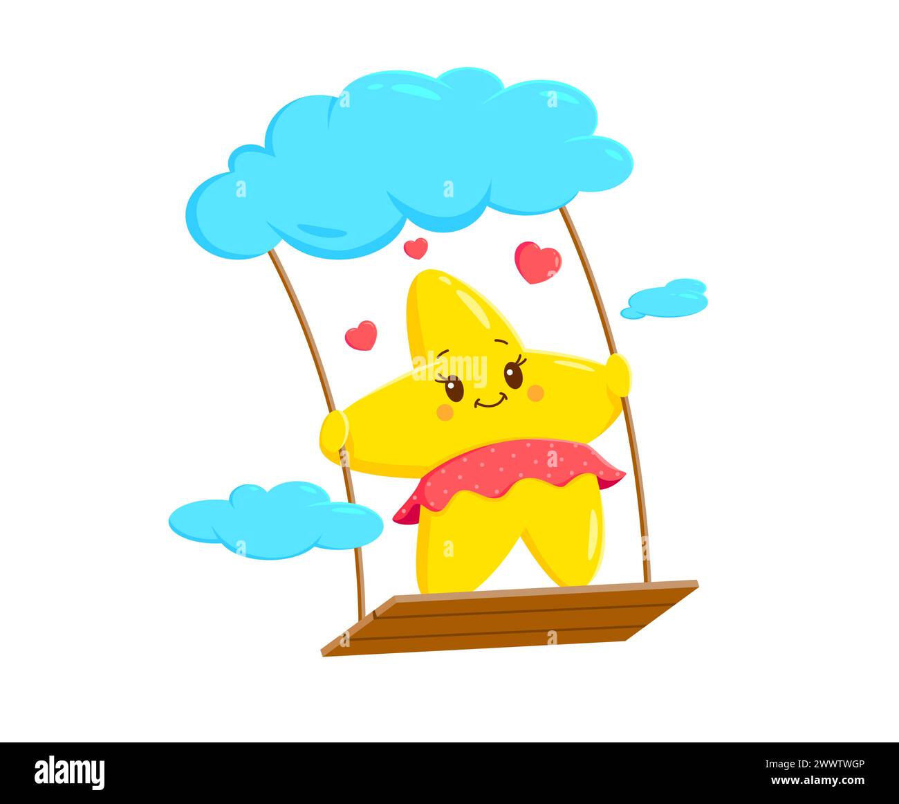 Cartoon kawaii star character swinging on a swing. Isolated cute ...