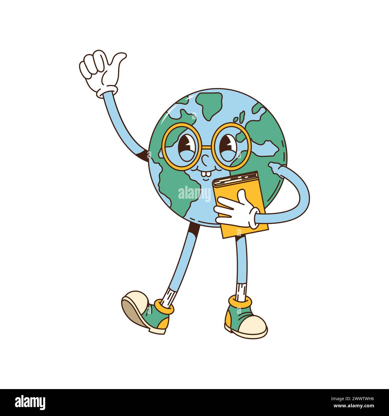 Groovy planet Earth cute cartoon character. Hippie cheerful solar ...