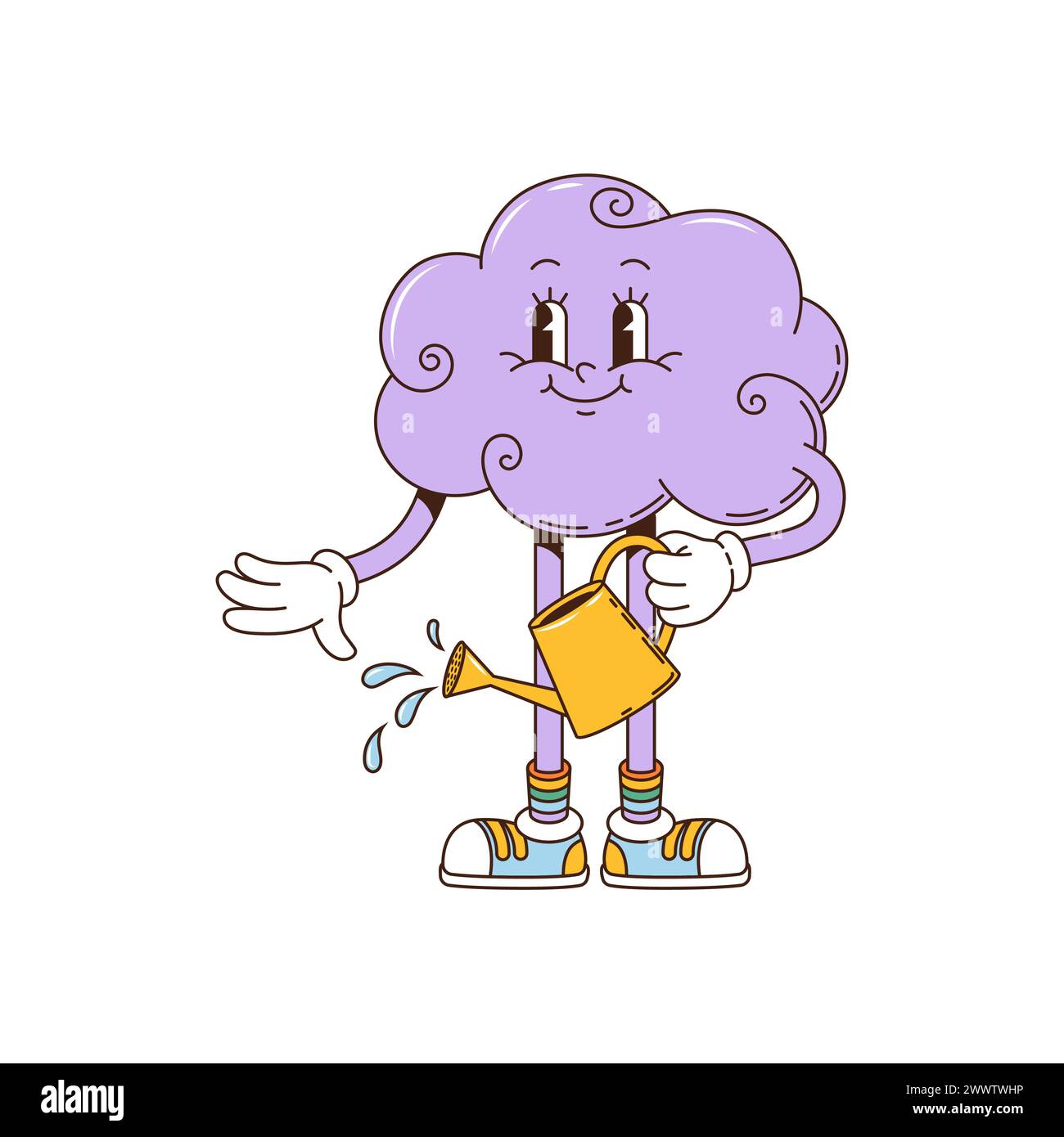 Groovy cloud cute cartoon character. Retro funny rainy weather sticker ...