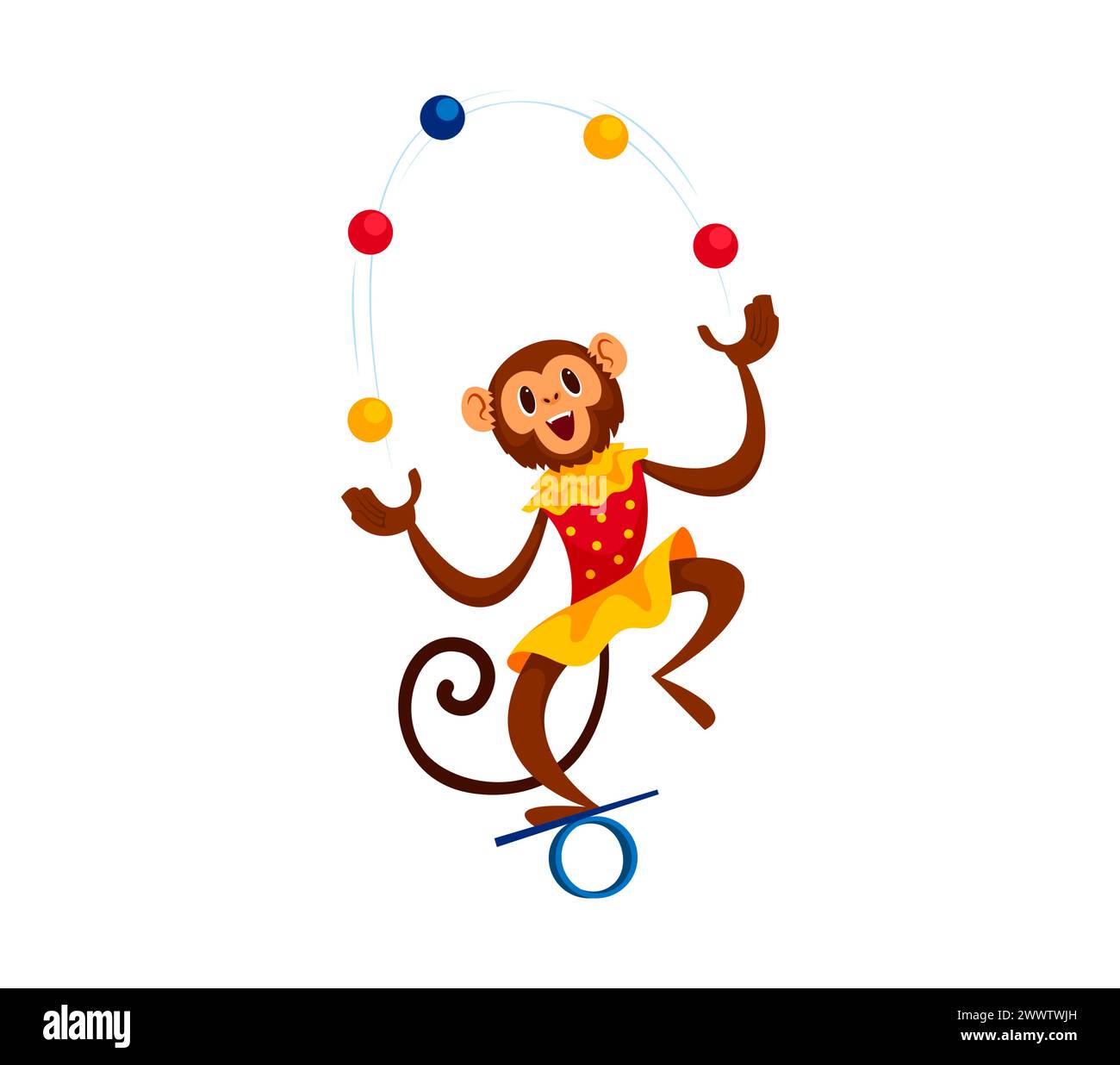 Cartoon shapito circus juggling monkey animal clad in a colorful dress ...